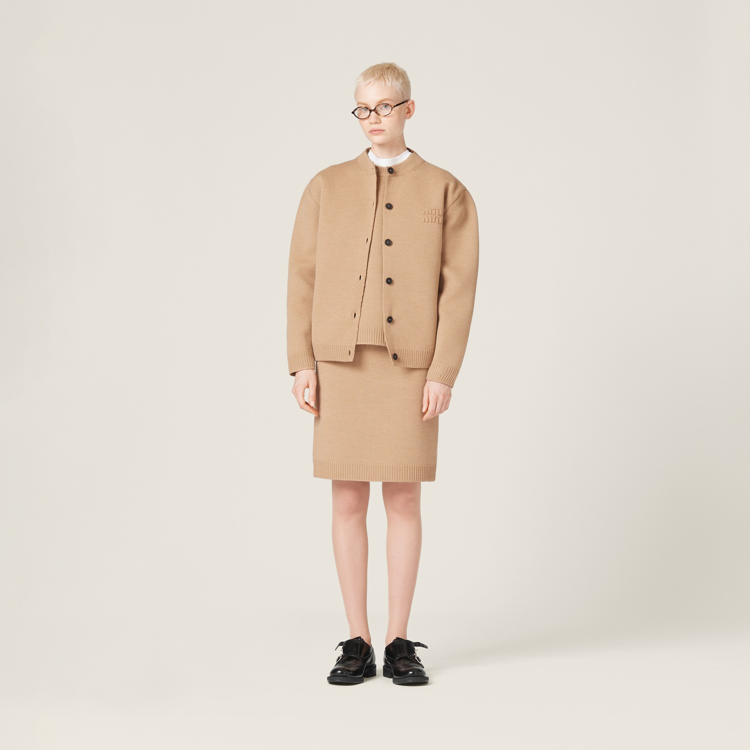 Biscuit Wool And Nylon Skirt | Miu Miu