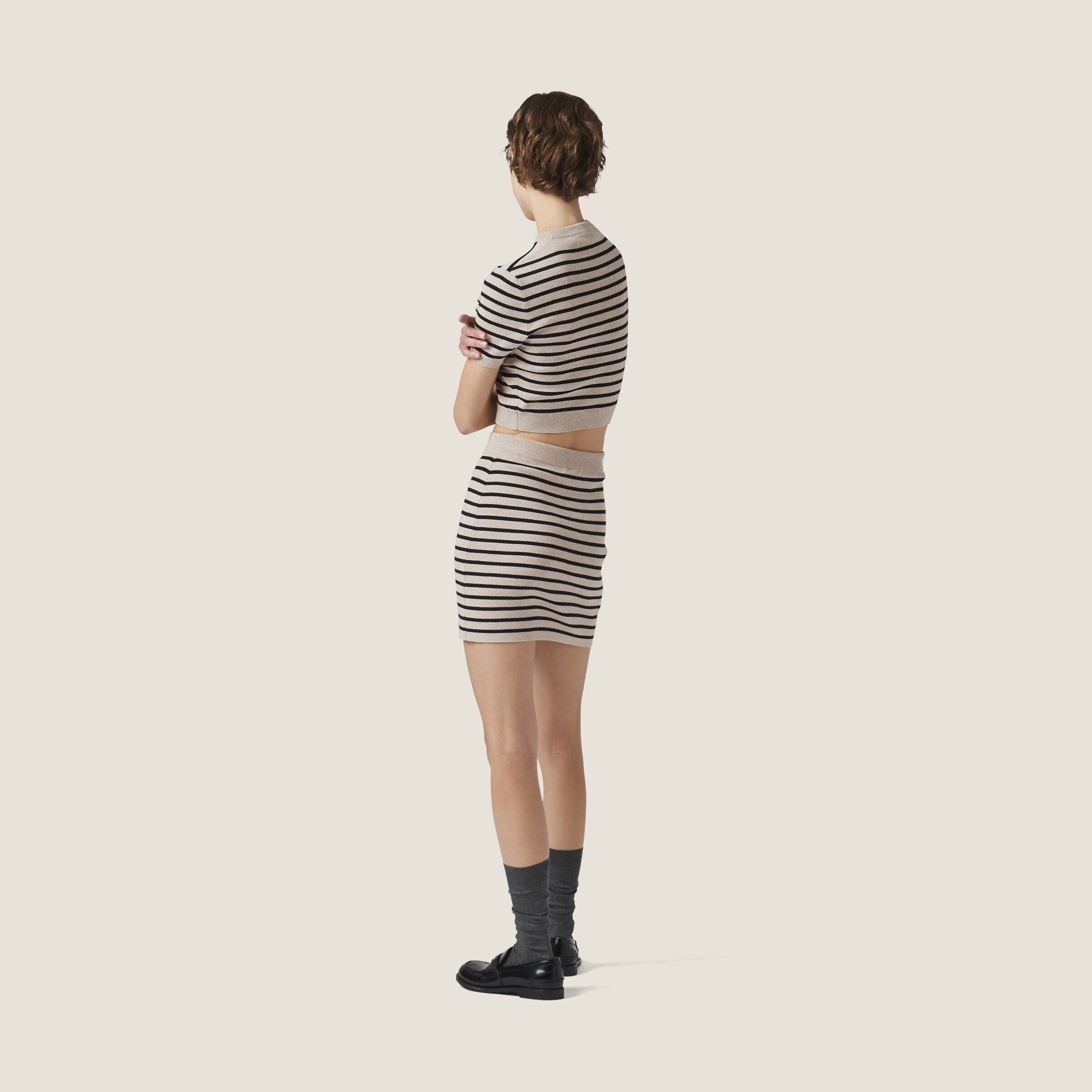 Limestone Black Cotton Miniskirt Miu Miu
