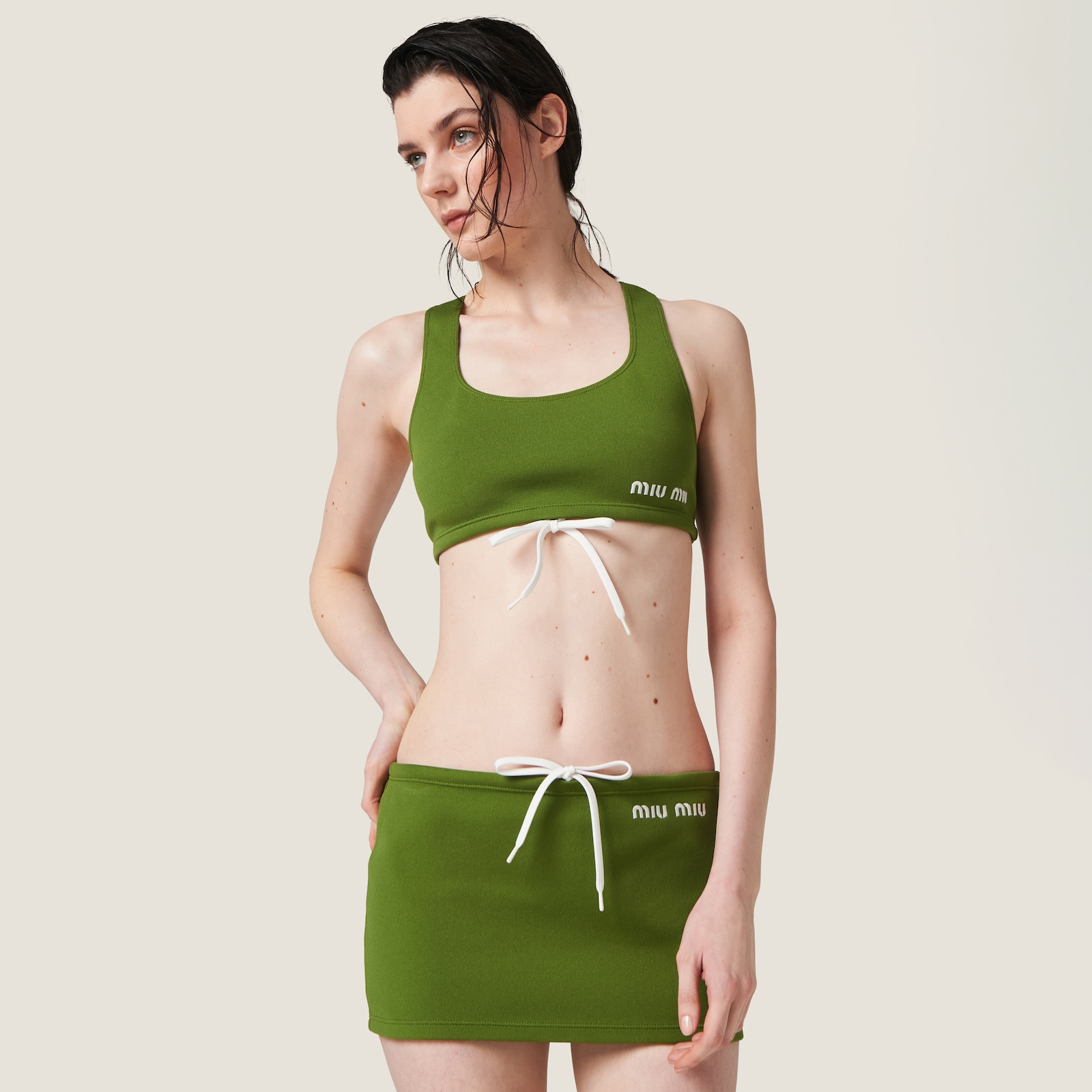 Pistachio Green Nylon Miniskirt Miu Miu
