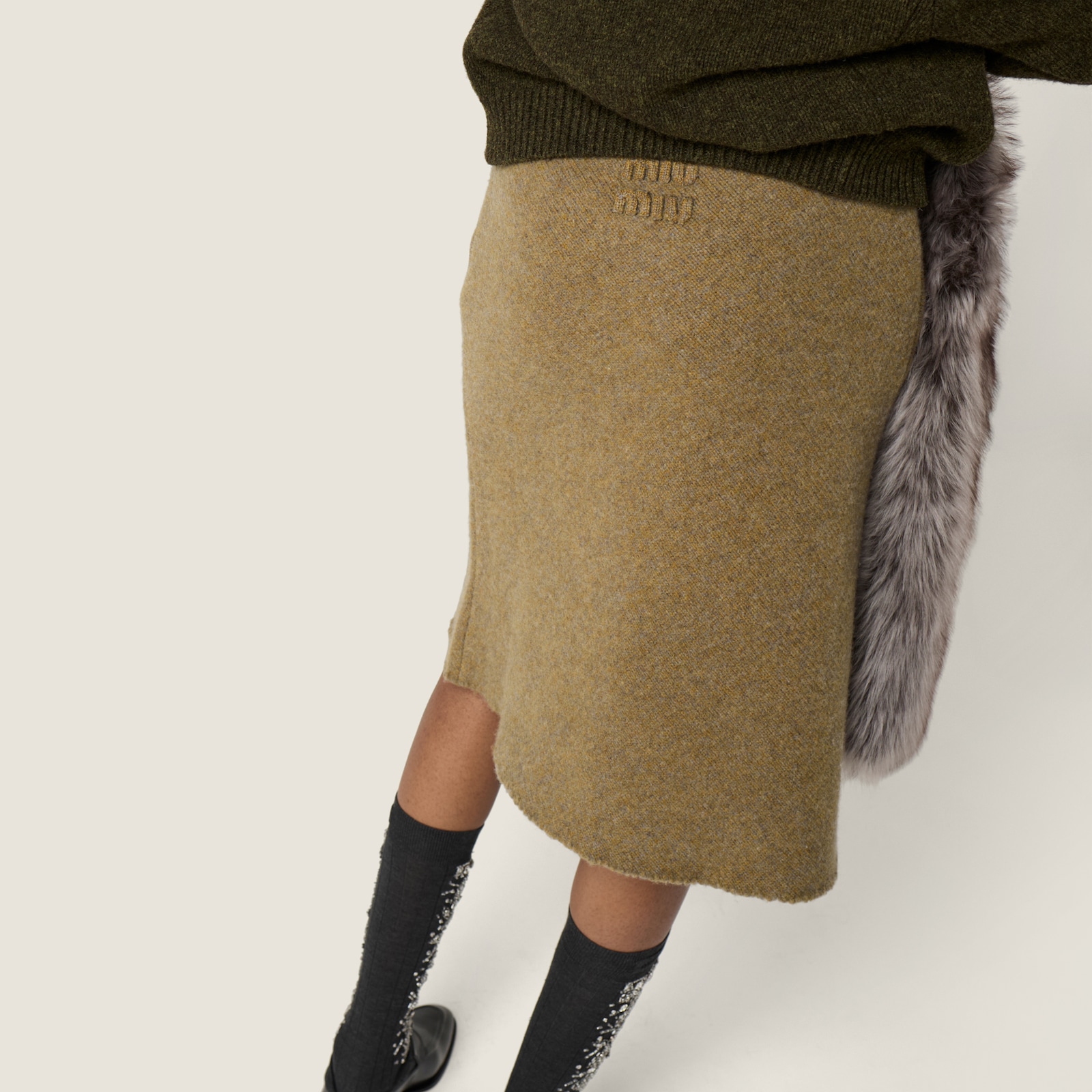 Military Green Wool Knit Skirt | Miu Miu