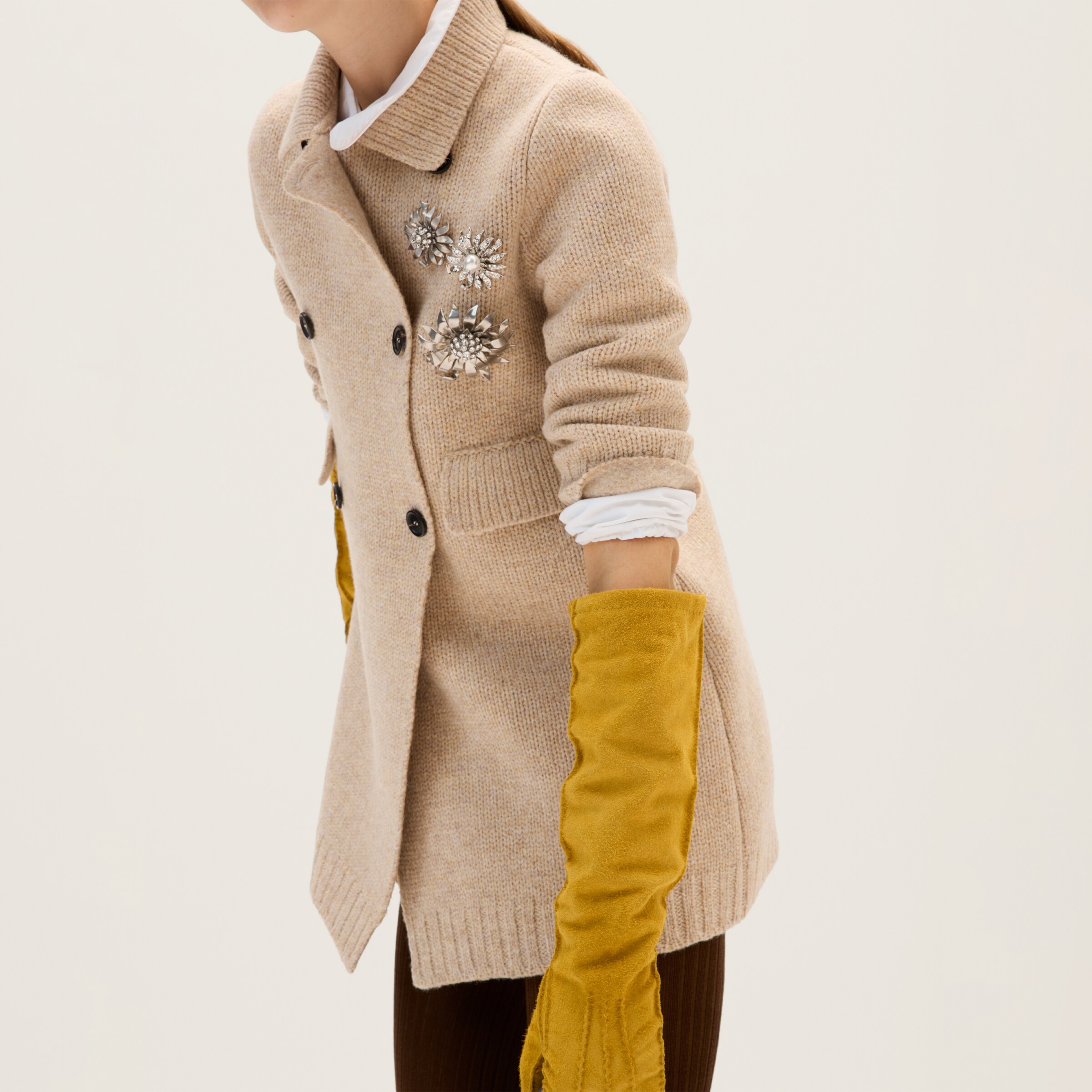 Sand Beige Embroidered Wool Jacket | Miu Miu - United States