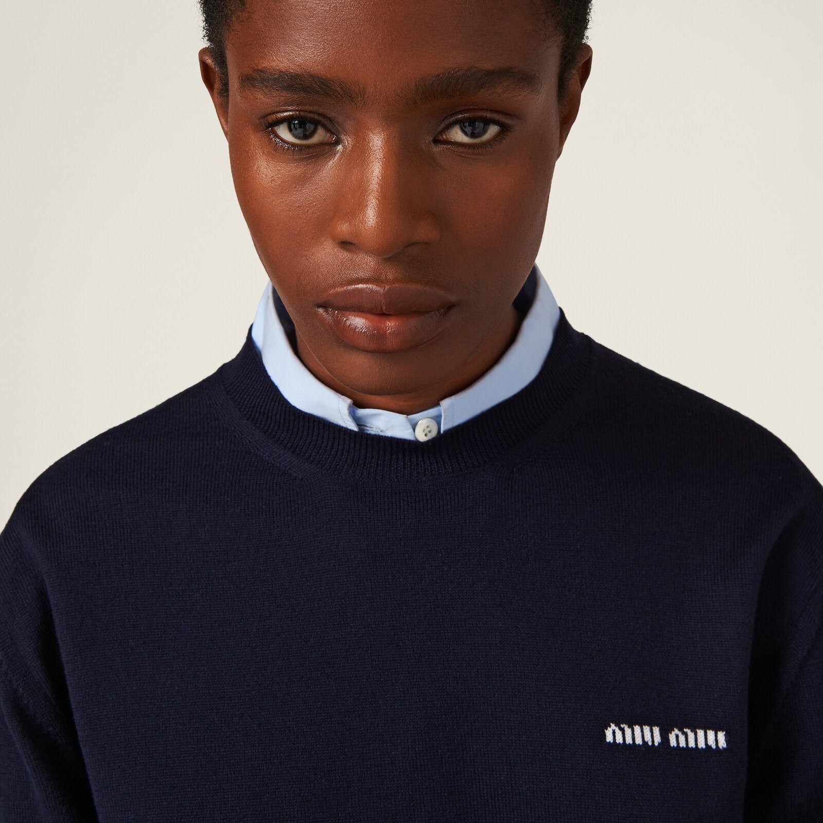Navy Wool Sweater | Miu Miu