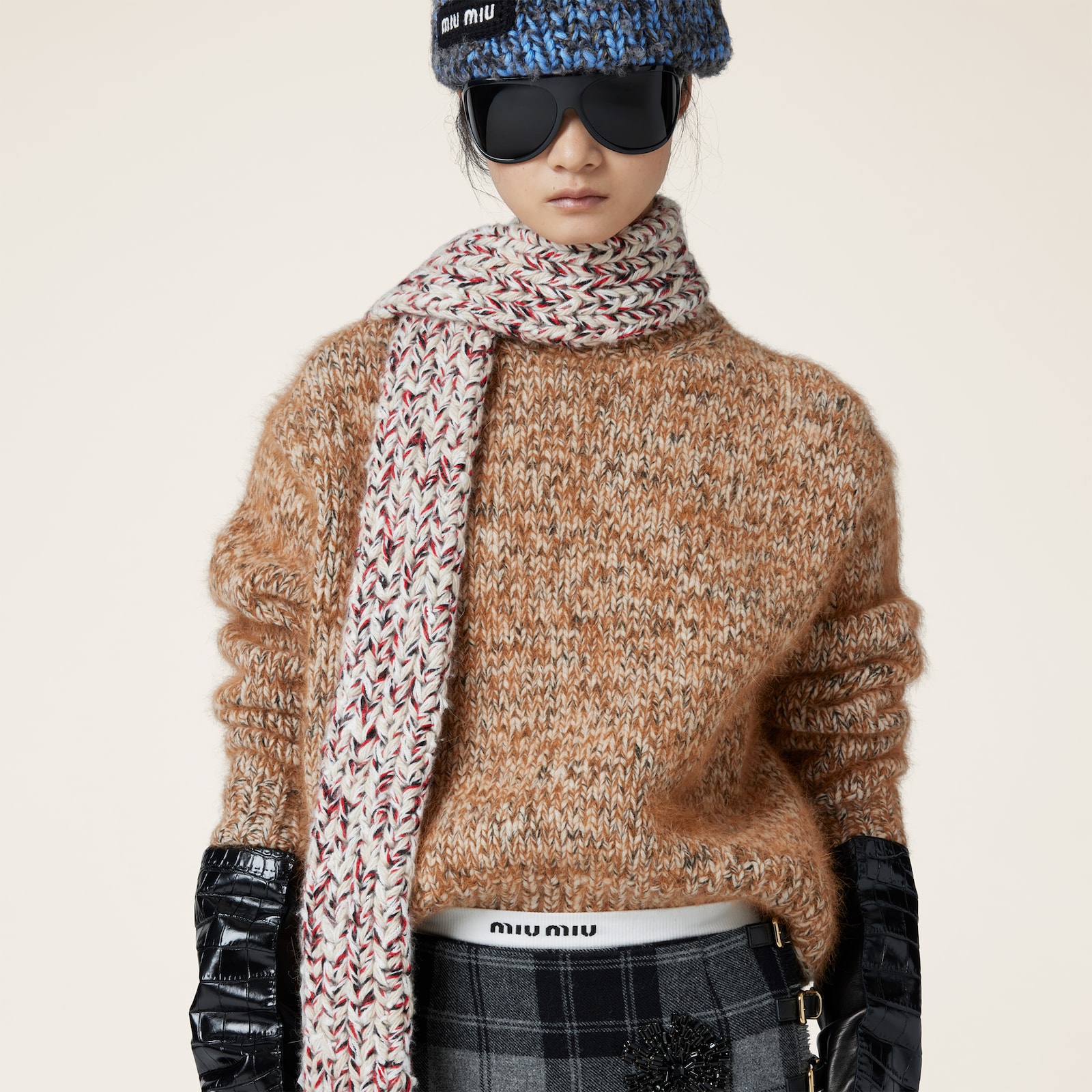 Camel Brown Wool Crew-neck Sweater | Miu Miu