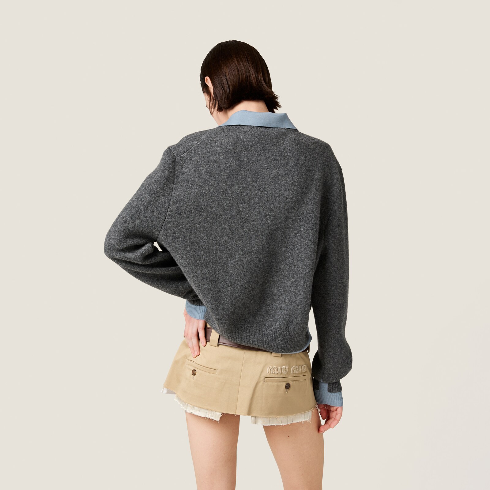 Slate Gray/aviator Blue Cashmere And Wool Polo Sweater | Miu Miu