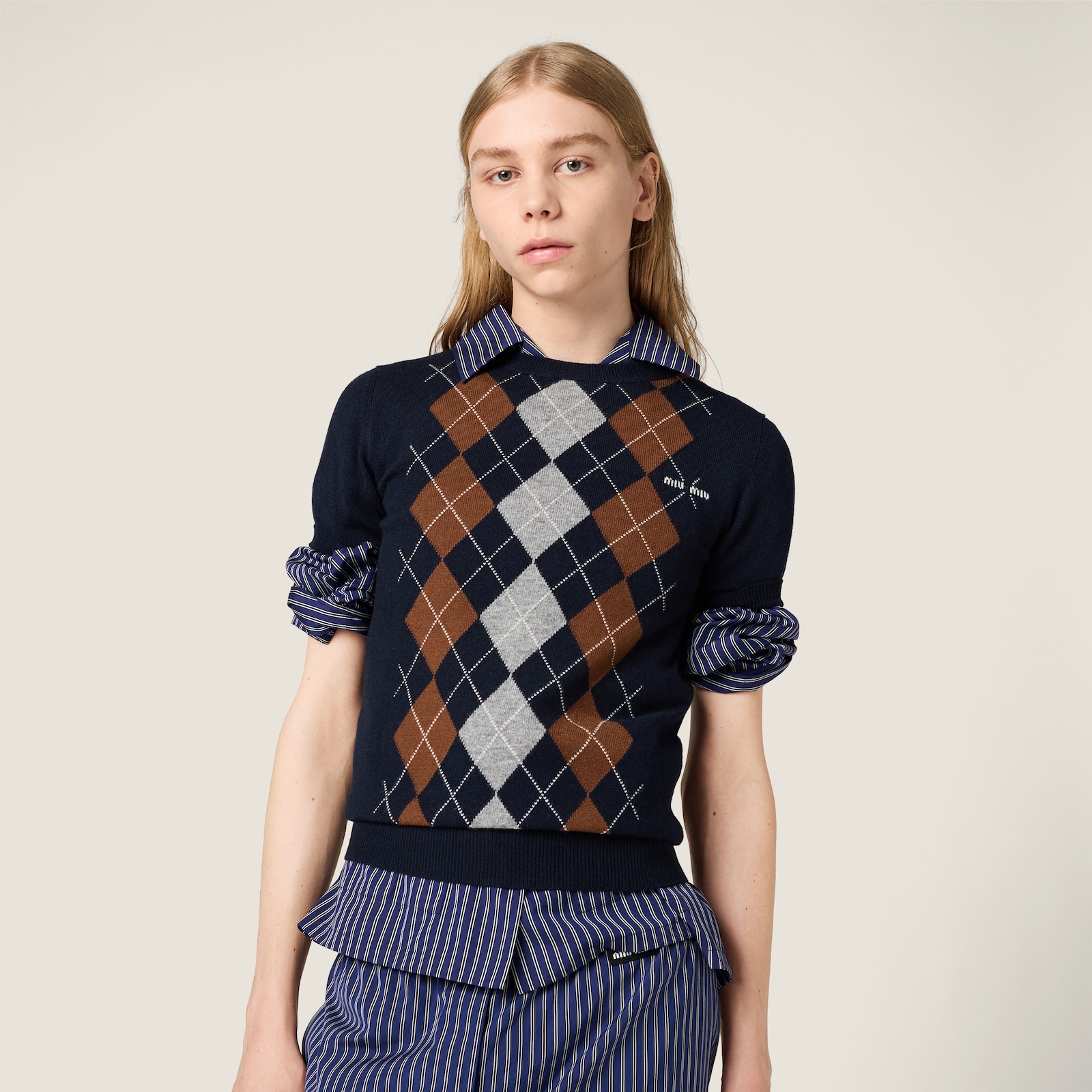 Navy Cashmere Crew-neck Sweater | Miu Miu