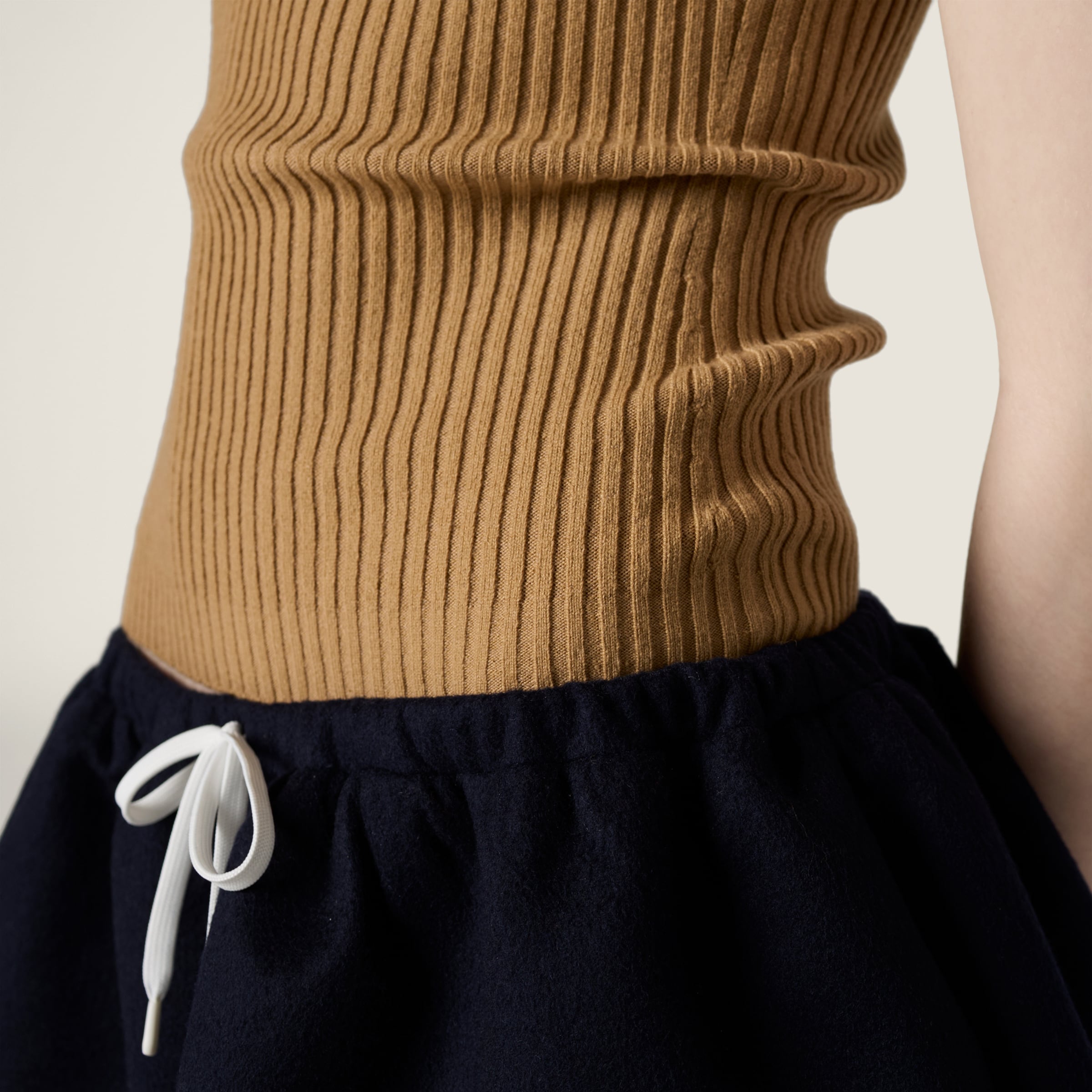 Sand Beige Ribbed Knit Cashmere Polo Sweater | Miu Miu