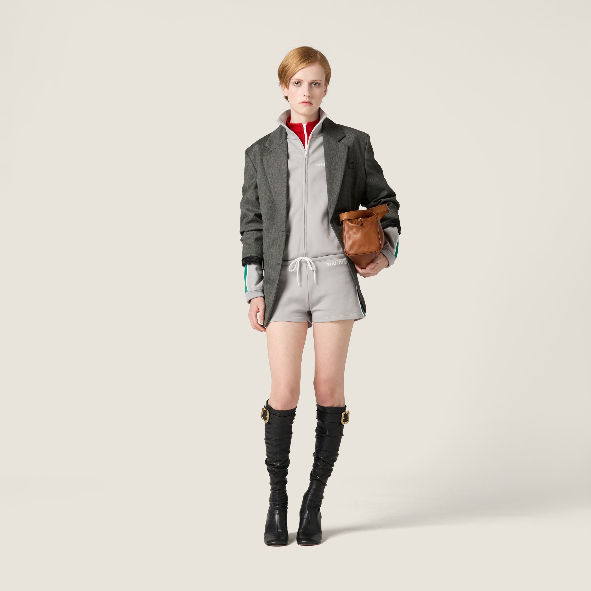 Grey/green Technical Yarn Shorts | Miu Miu - United Kingdom