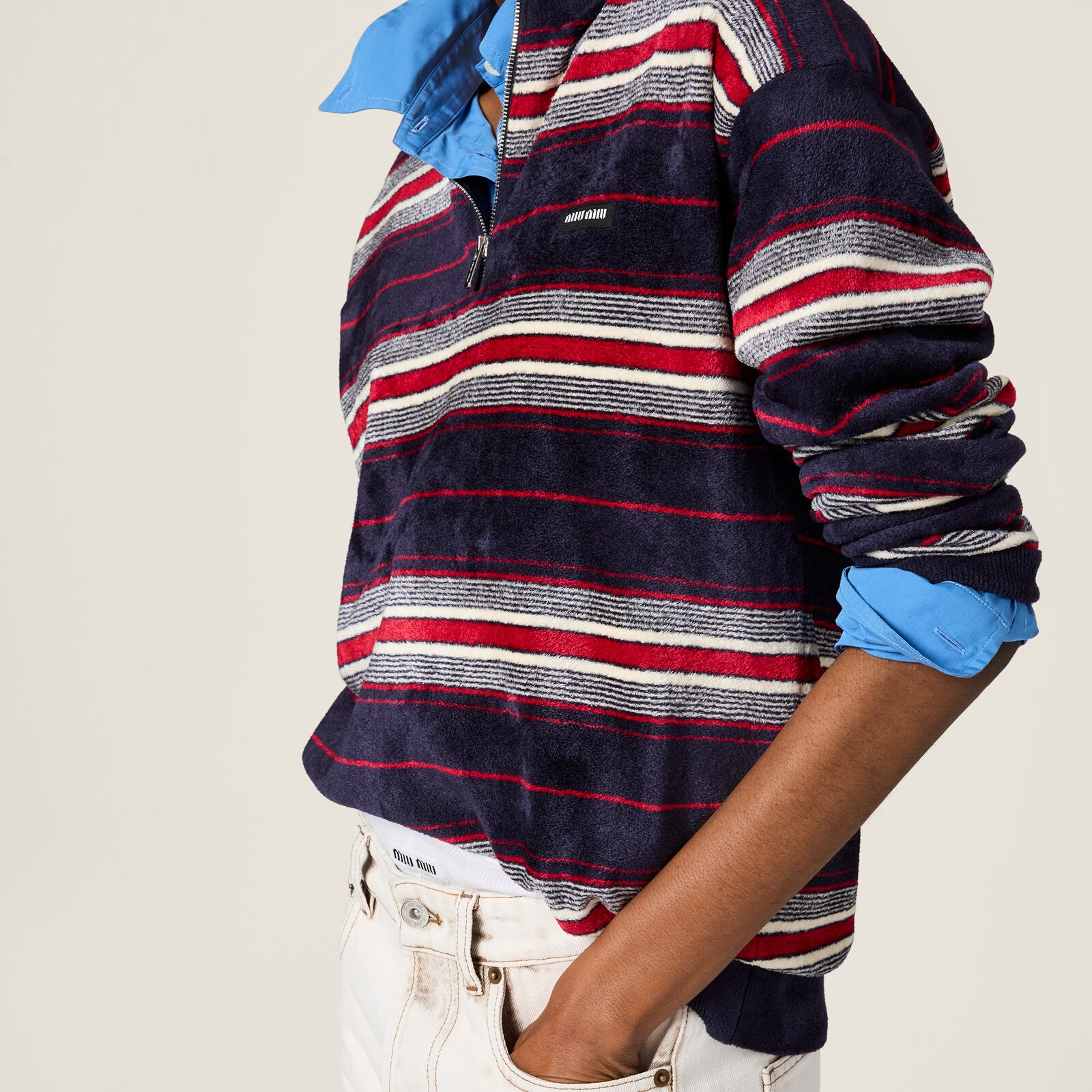 Navy Chenille Half-zipper Sweater | Miu Miu - United States