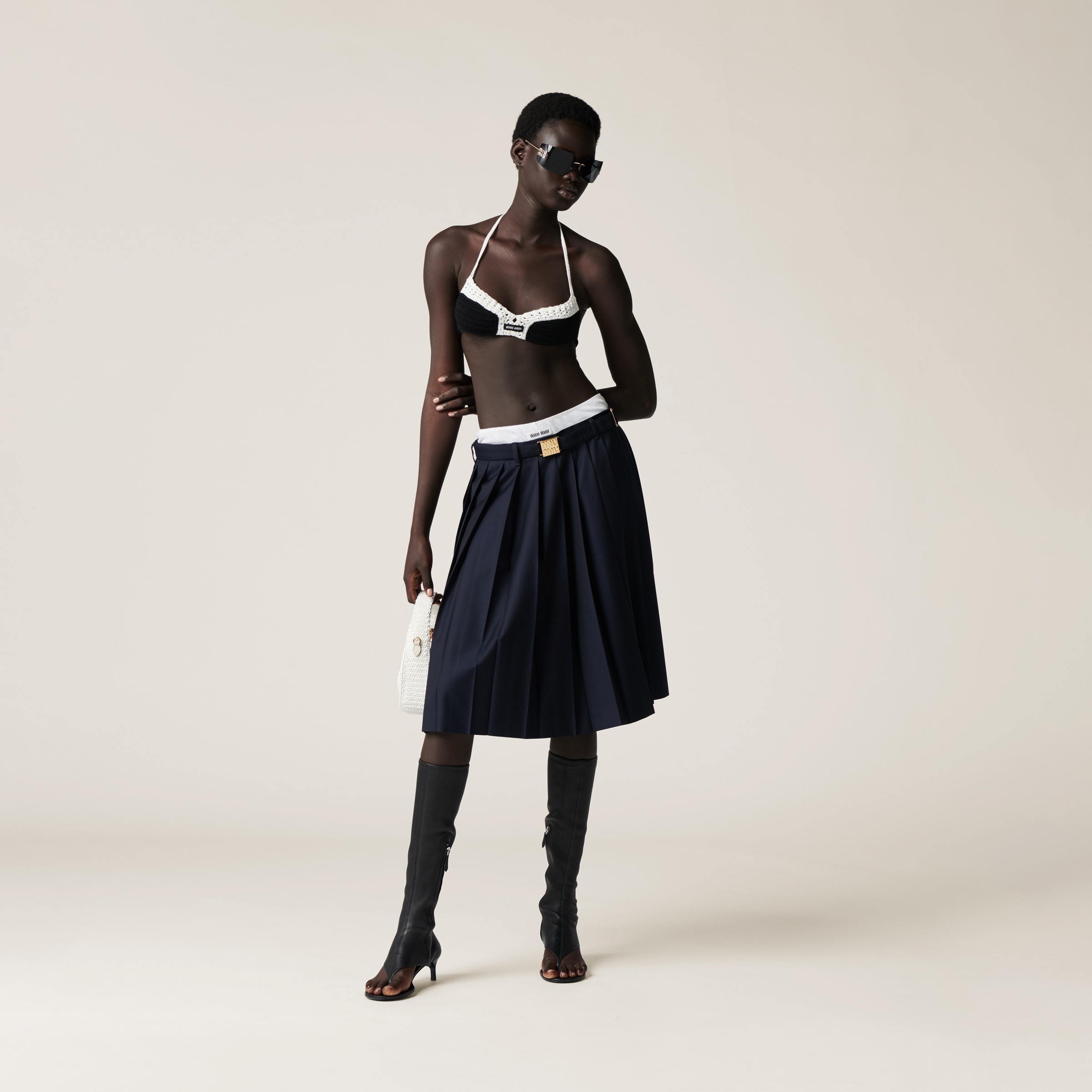 Black Cotton Knit Bra | Miu Miu