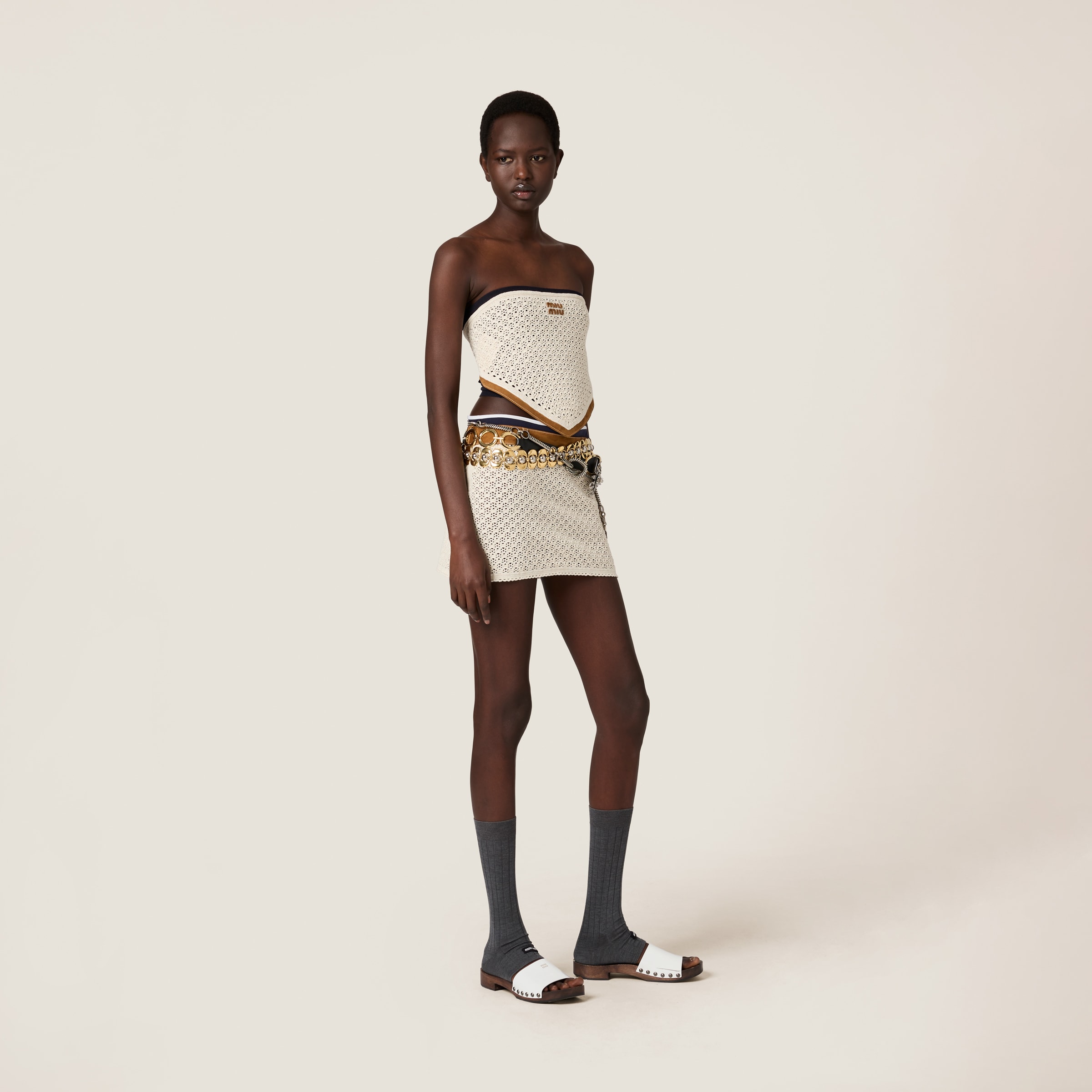 Natural Cotton And Suede Bandana Top | Miu Miu - United Kingdom