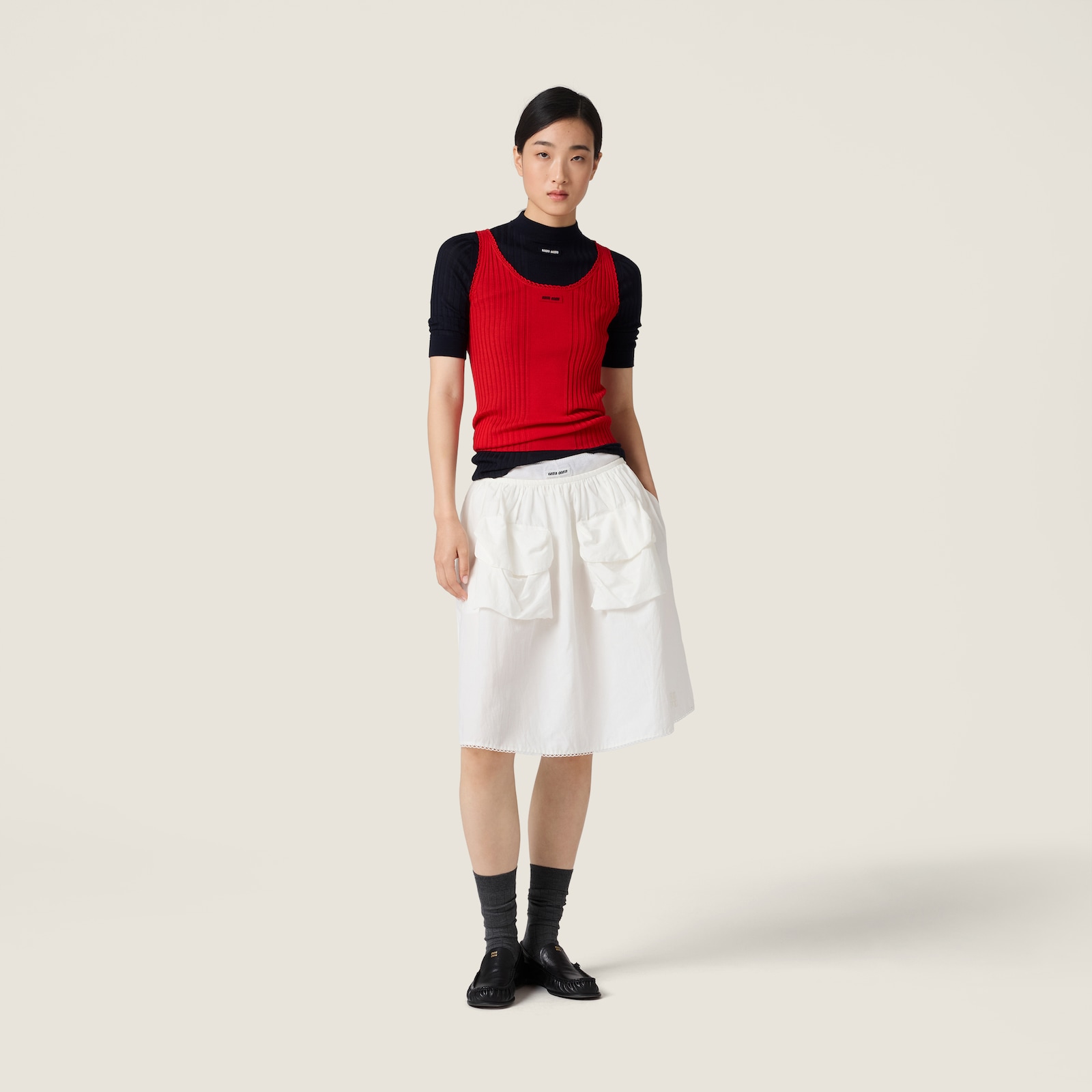 Red Ribbed Knit Wool Tank Top | Miu Miu - United States