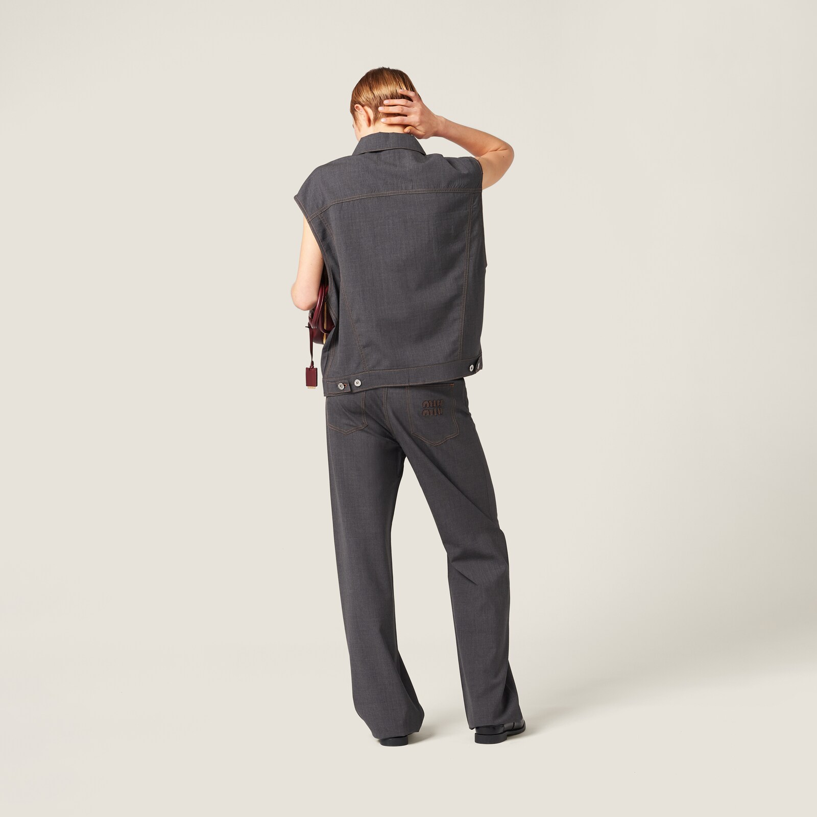 Slate Gray Light Wool Pants | Miu Miu