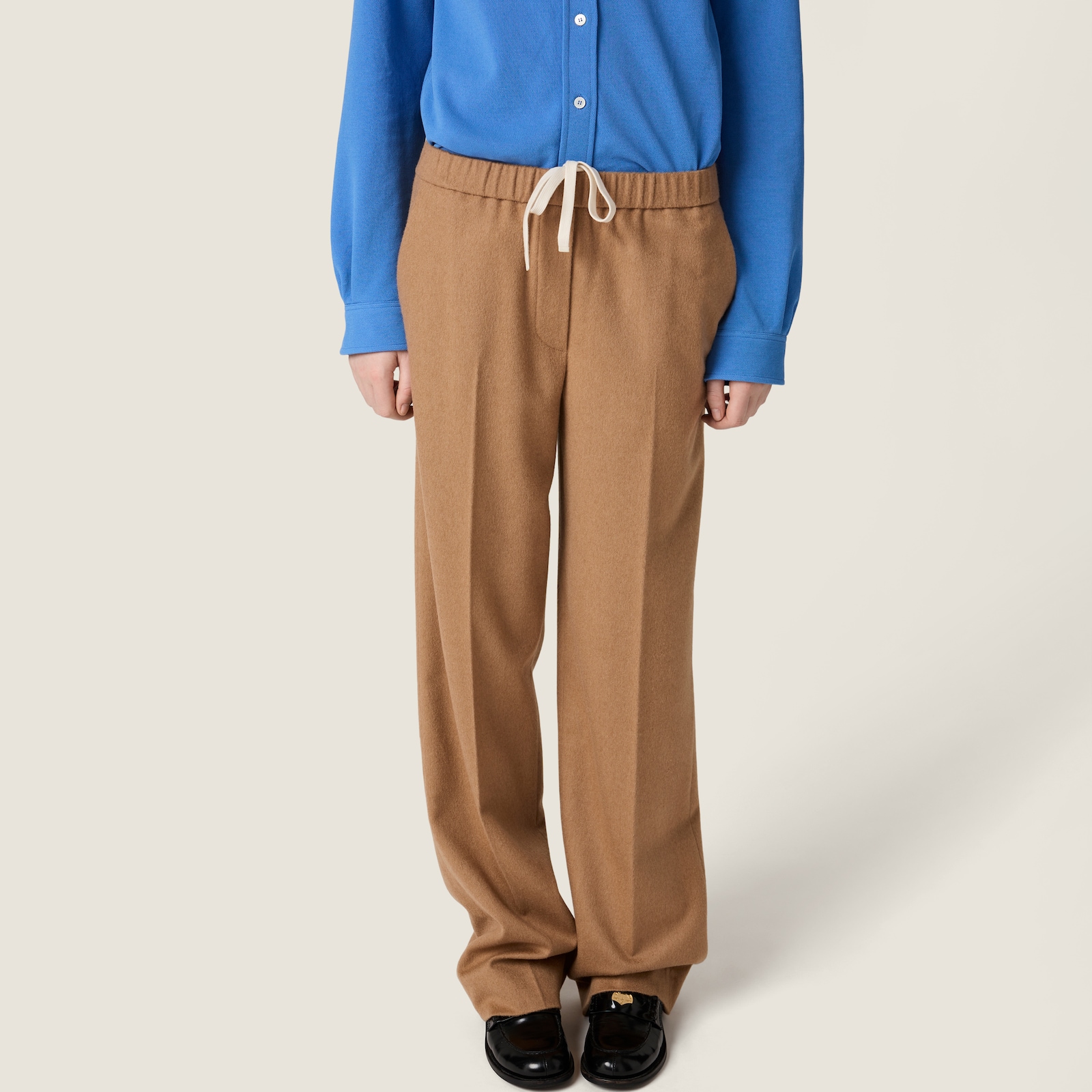 Camel Brown Camel Hair Drawstring Pants | Miu Miu