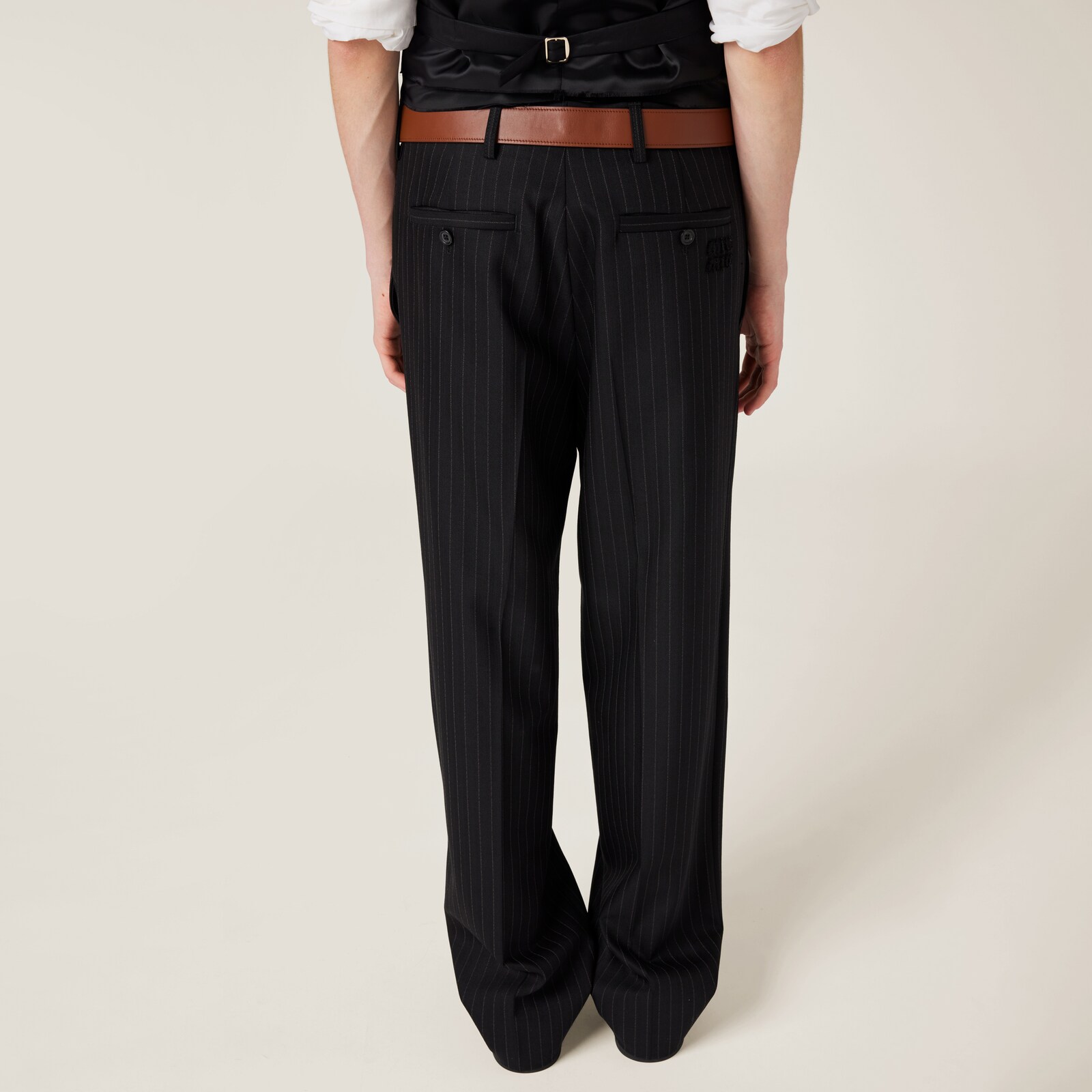 핀스트라이프 팬츠 블랙 | Miu Miu