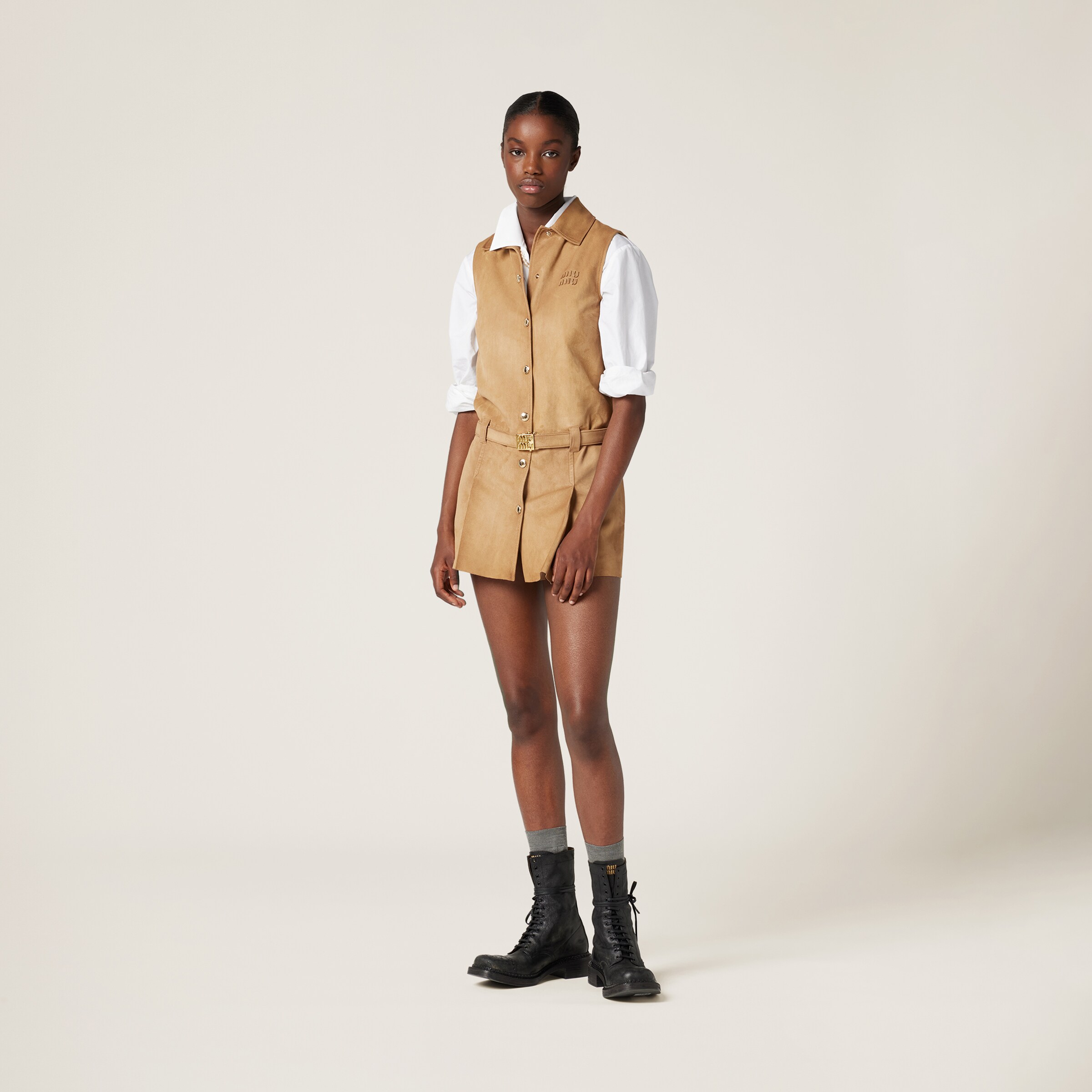 Maple Brown Suede Nappa Leather Dress | Miu Miu