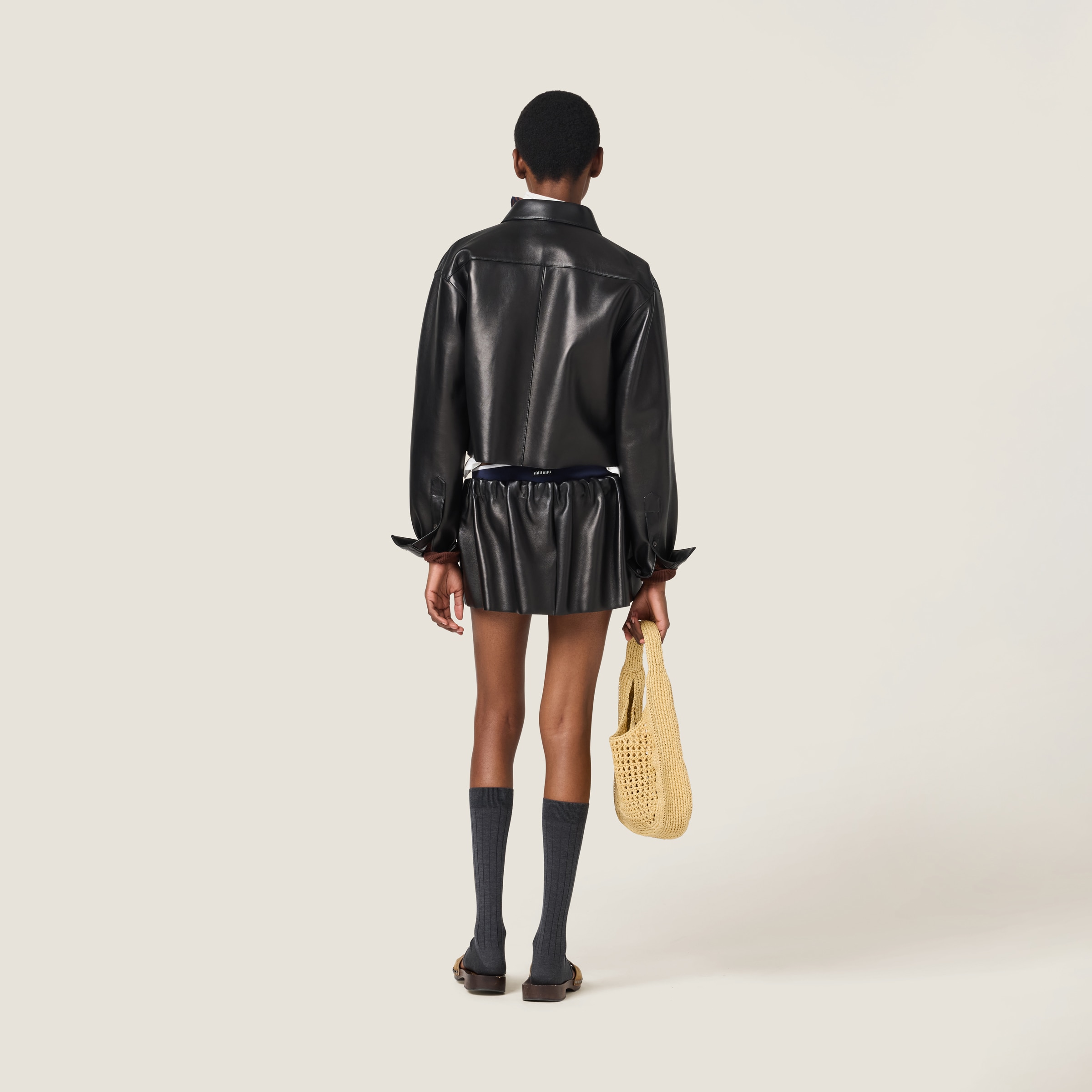 Black Plongé Nappa Leather Miniskirt | Miu Miu