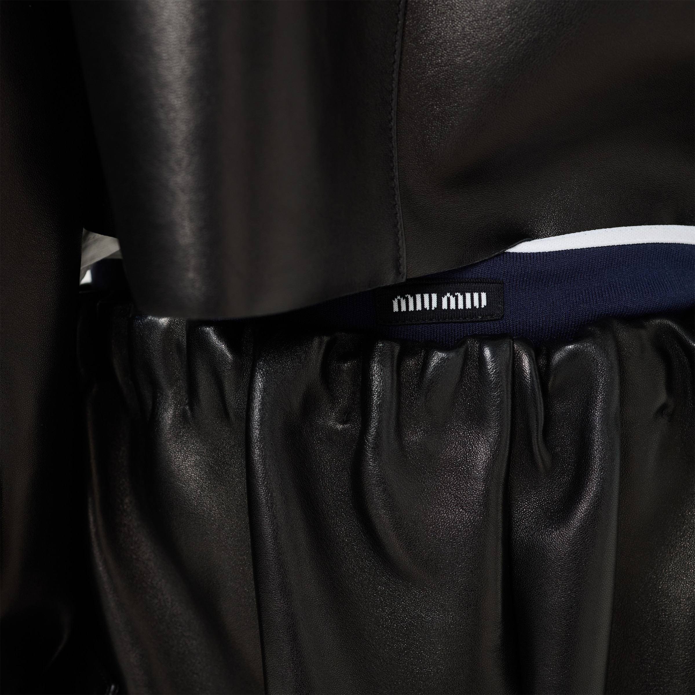 Black Plongé Nappa Leather Miniskirt | Miu Miu