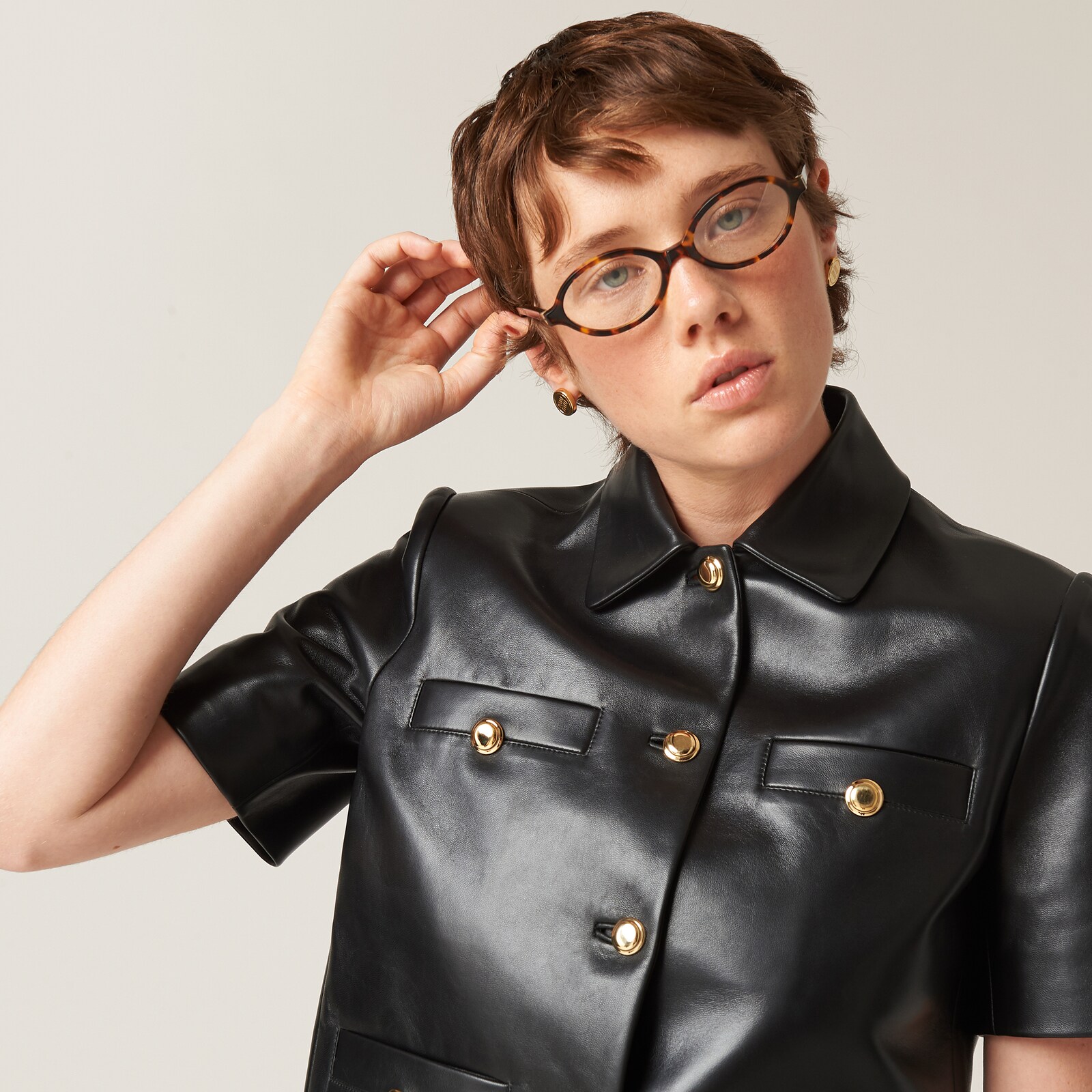 Black Short-sleeved Nappa Leather Jacket | Miu Miu