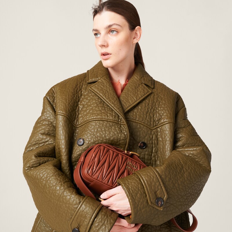 Military Green Double-breasted Nappa Leather Jacket | Miu Miu