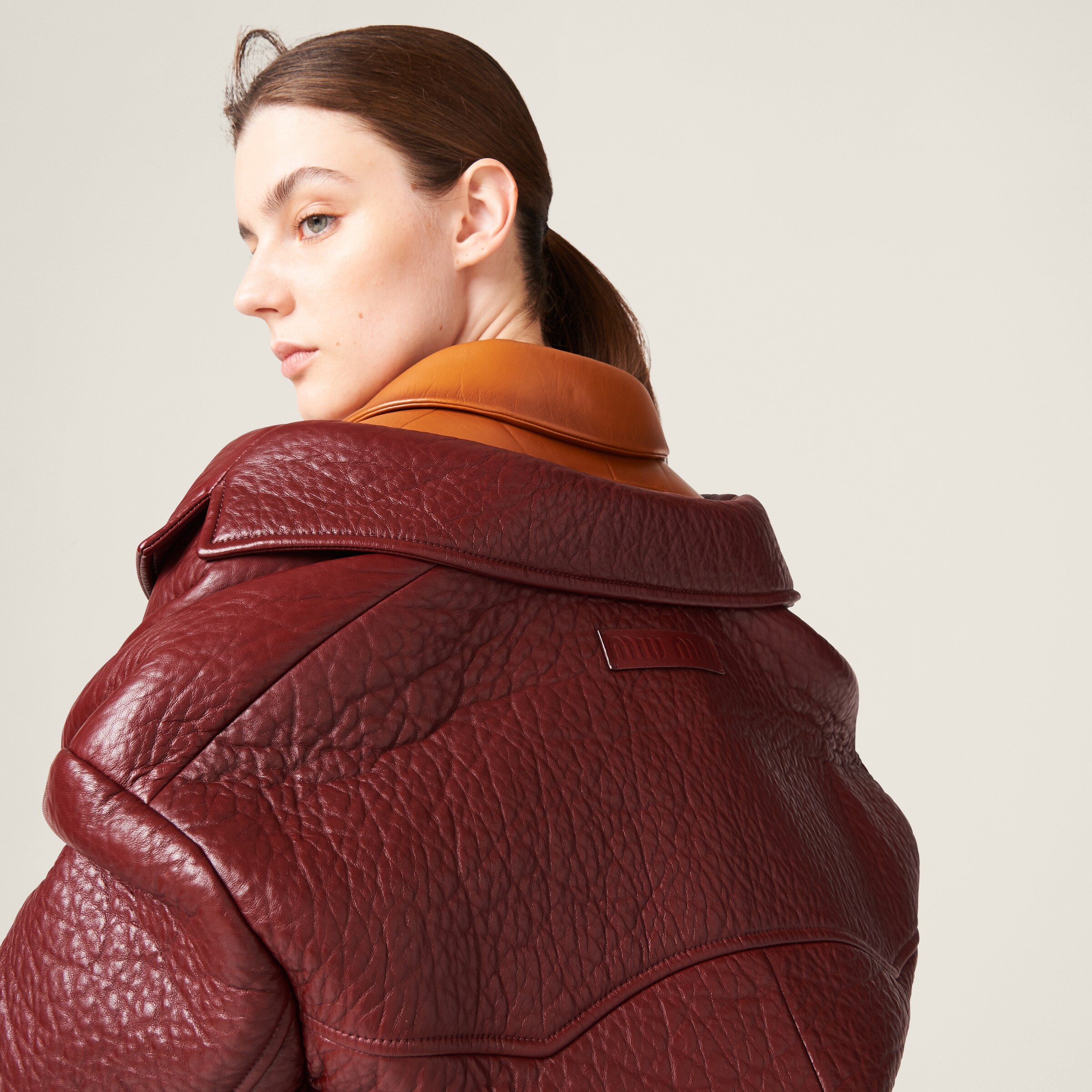 Amaranth Red/maize Yellow Double-breasted Nappa Leather Jacket | Miu Miu