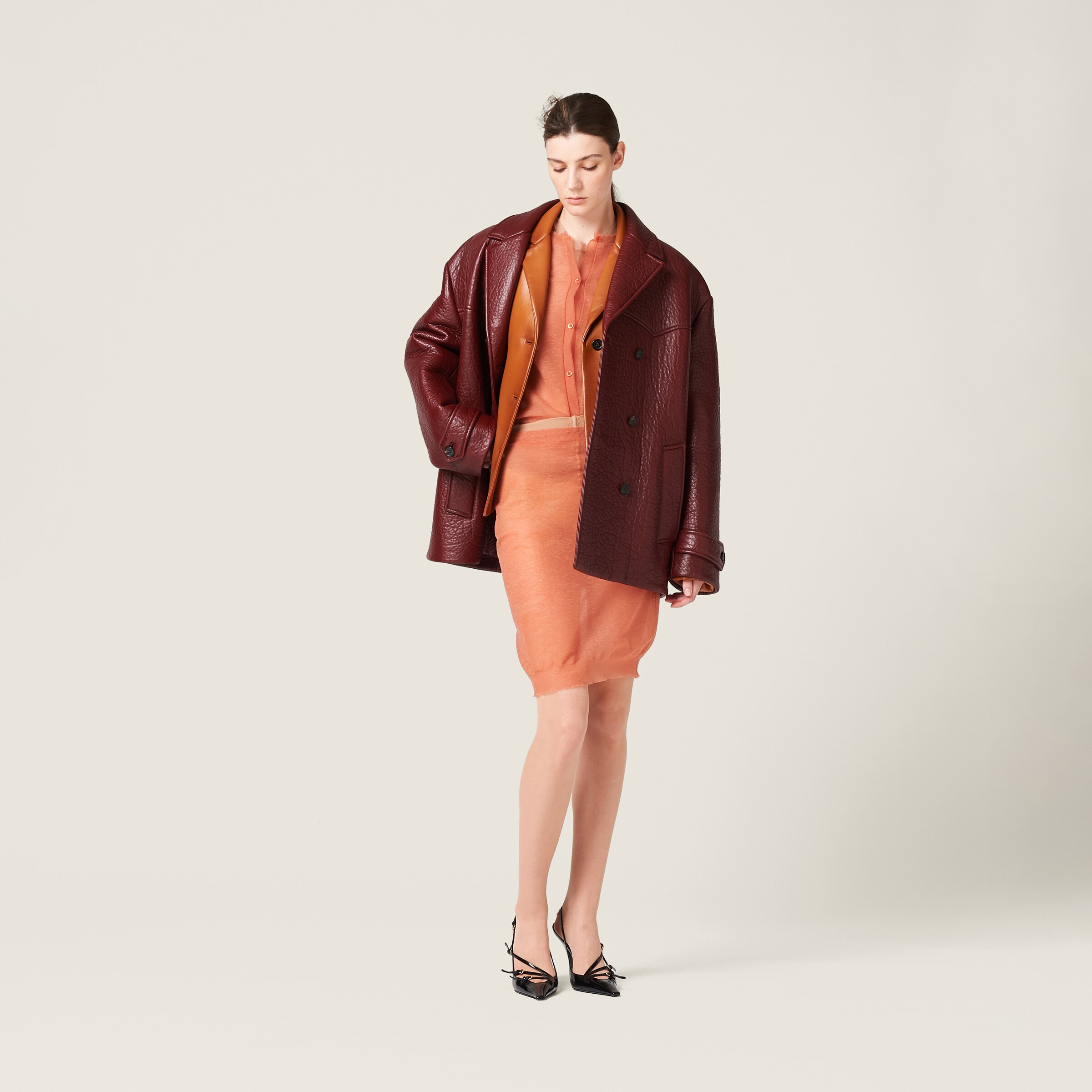 Amaranth Red/maize Yellow Double-breasted Nappa Leather Jacket | Miu Miu