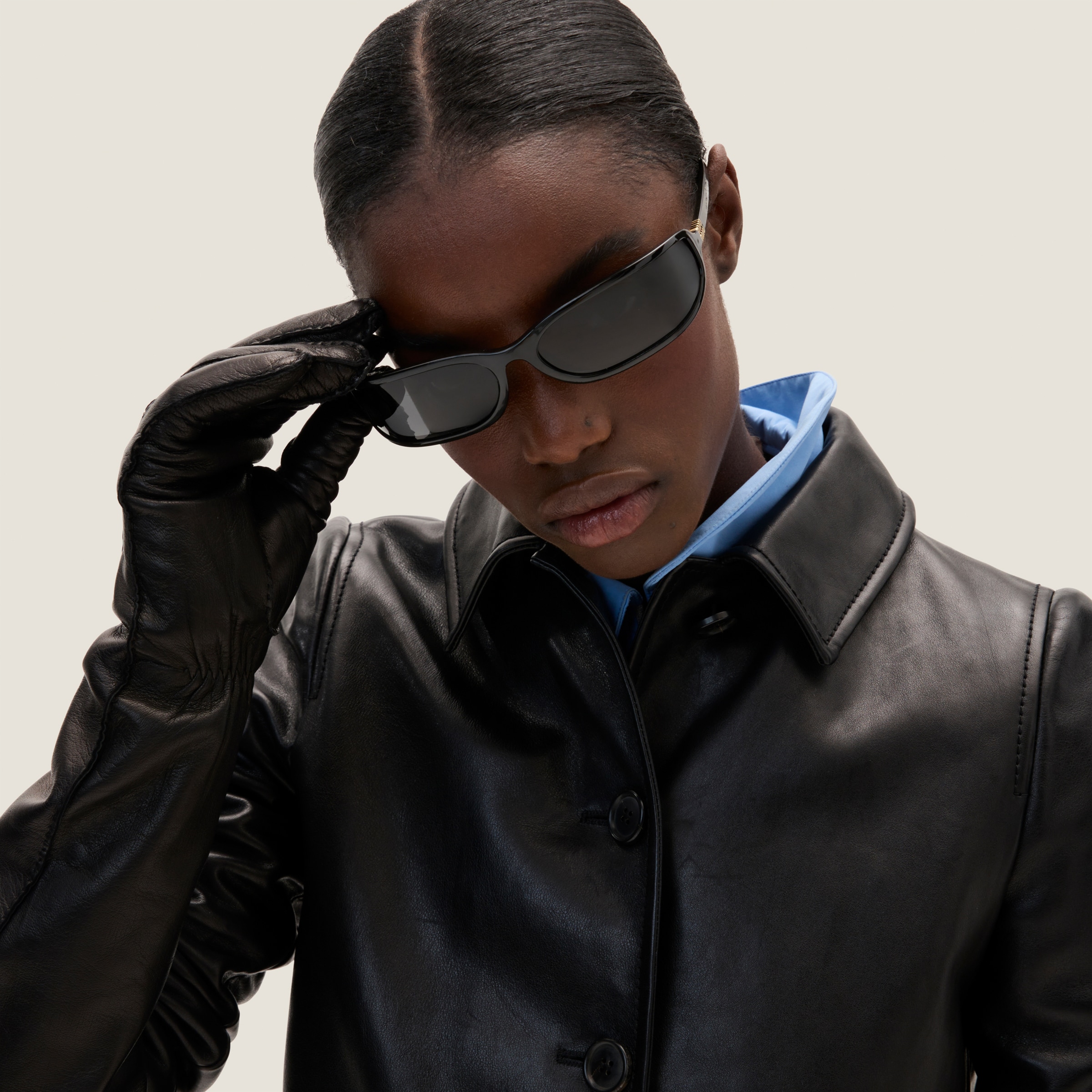 Black Leather Coat | Miu Miu