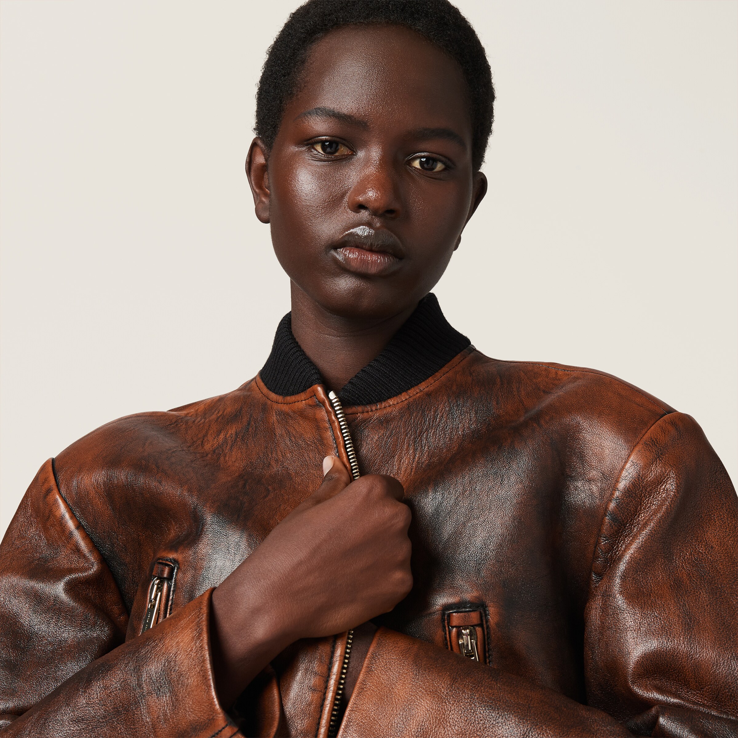 Cognac/black Nappa Leather Jacket | Miu Miu