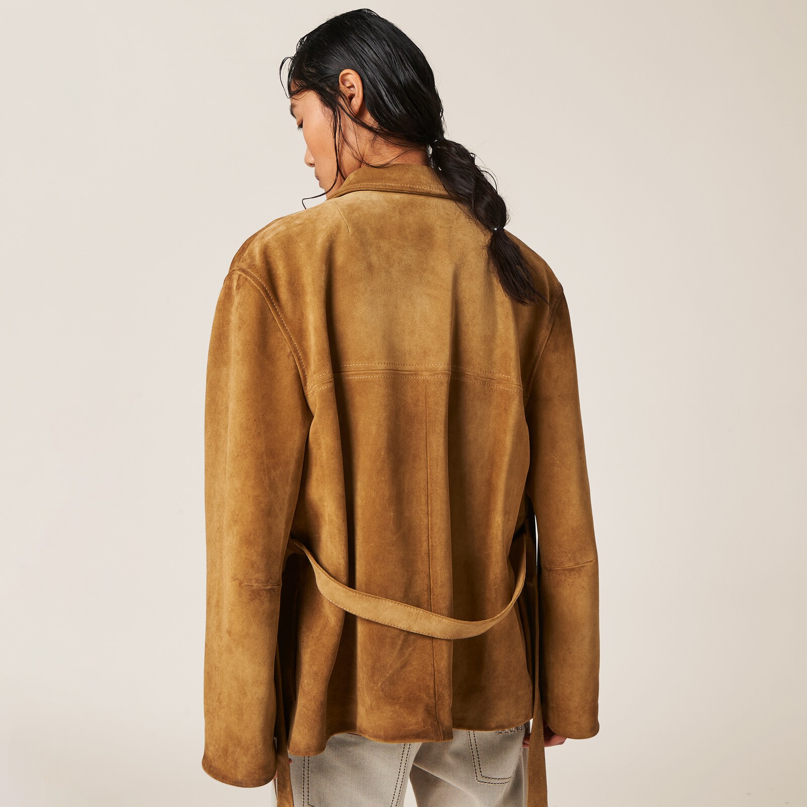 Dove Gray Leather Jacket | Miu Miu - United States