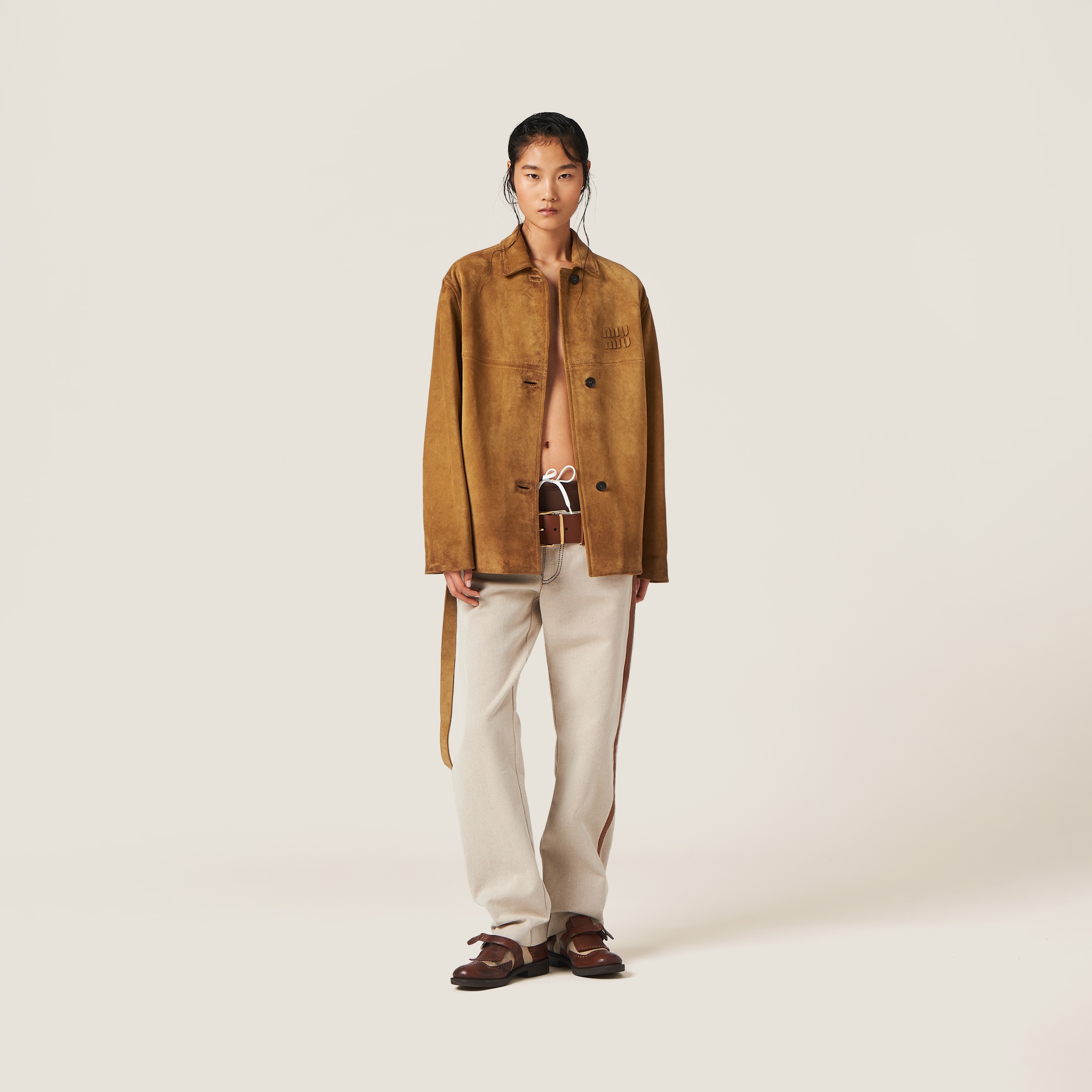 Dove Gray Leather Jacket | Miu Miu