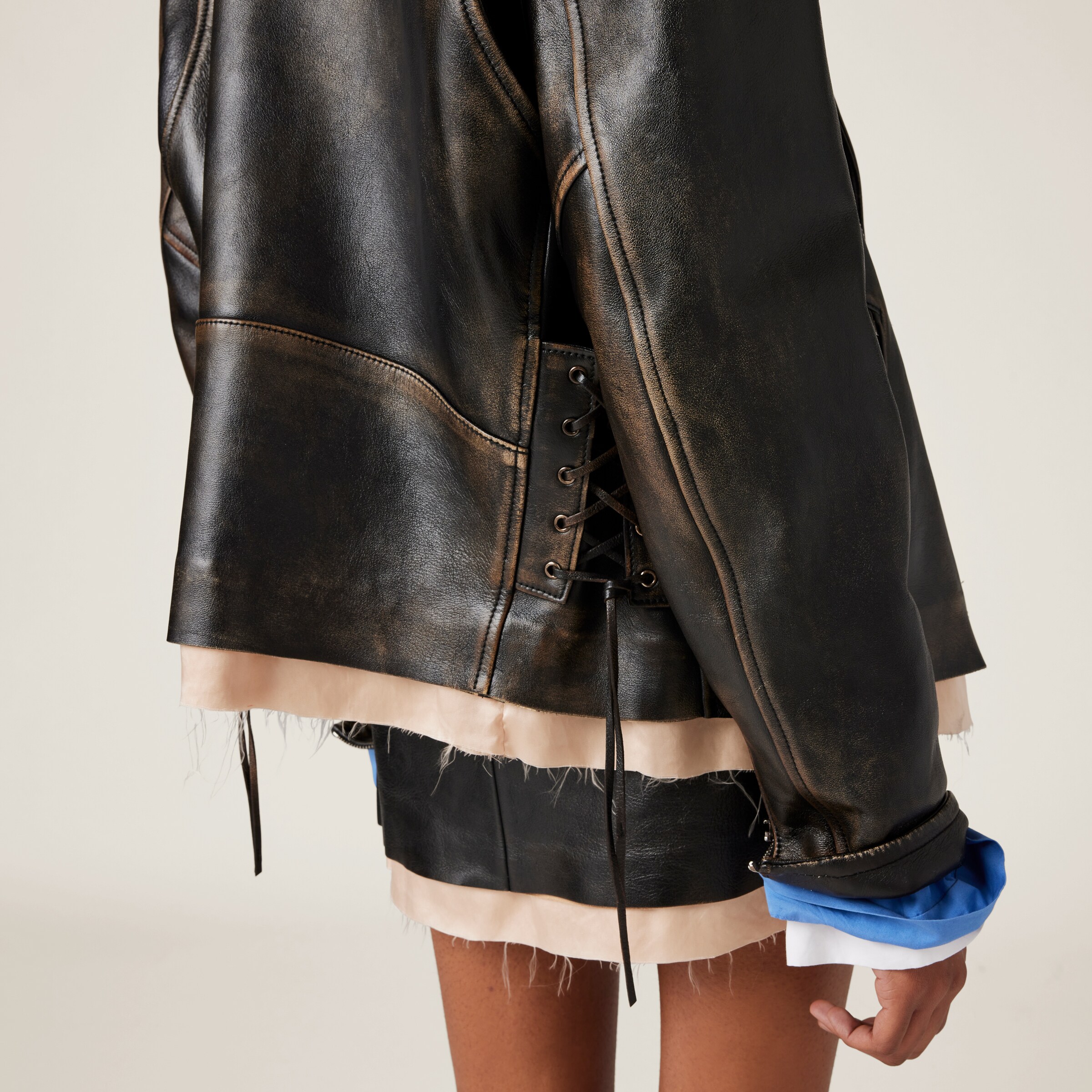 Mustard/black Nappa Leather Biker Jacket | Miu Miu - United States