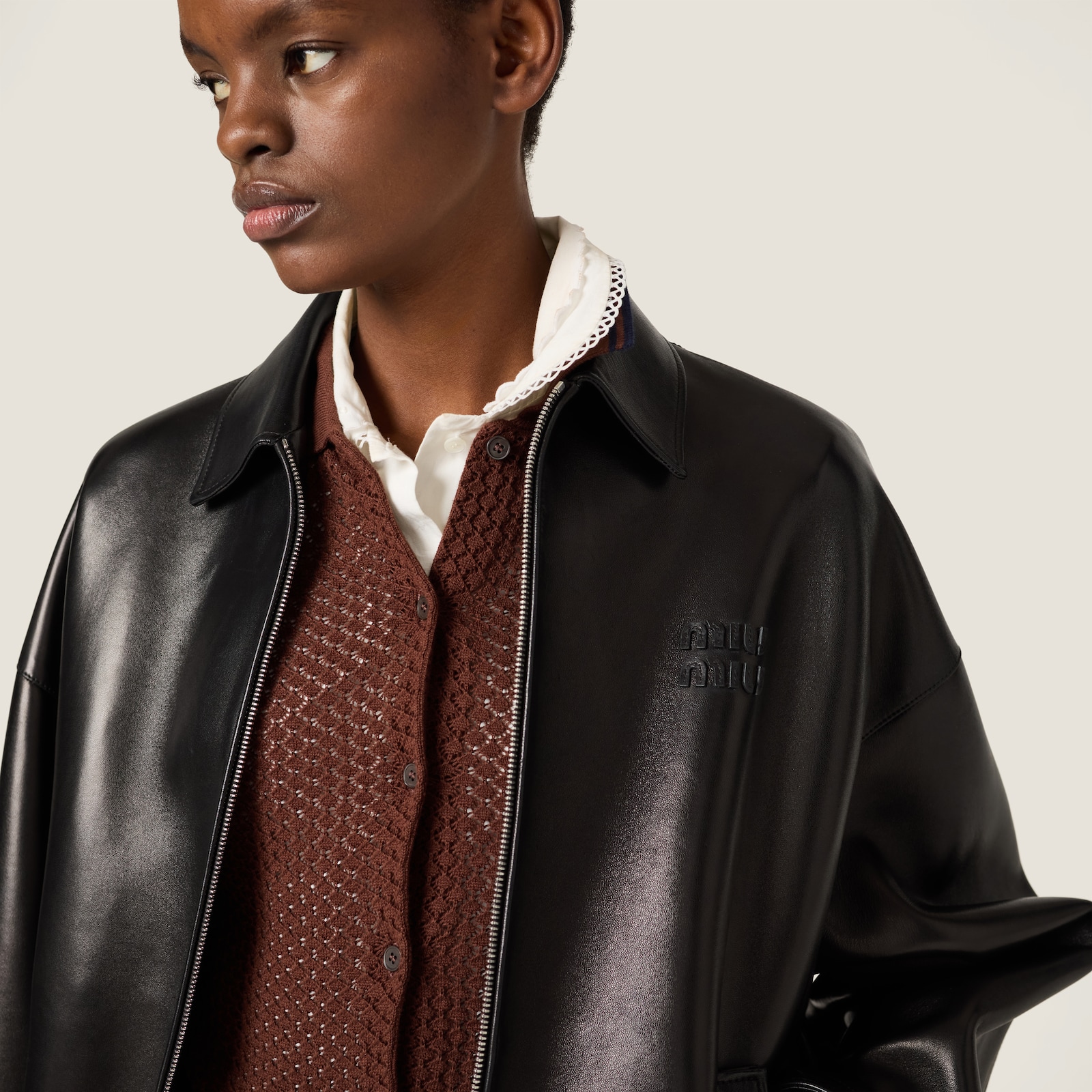 Black Plongé Nappa Leather Jacket | Miu Miu