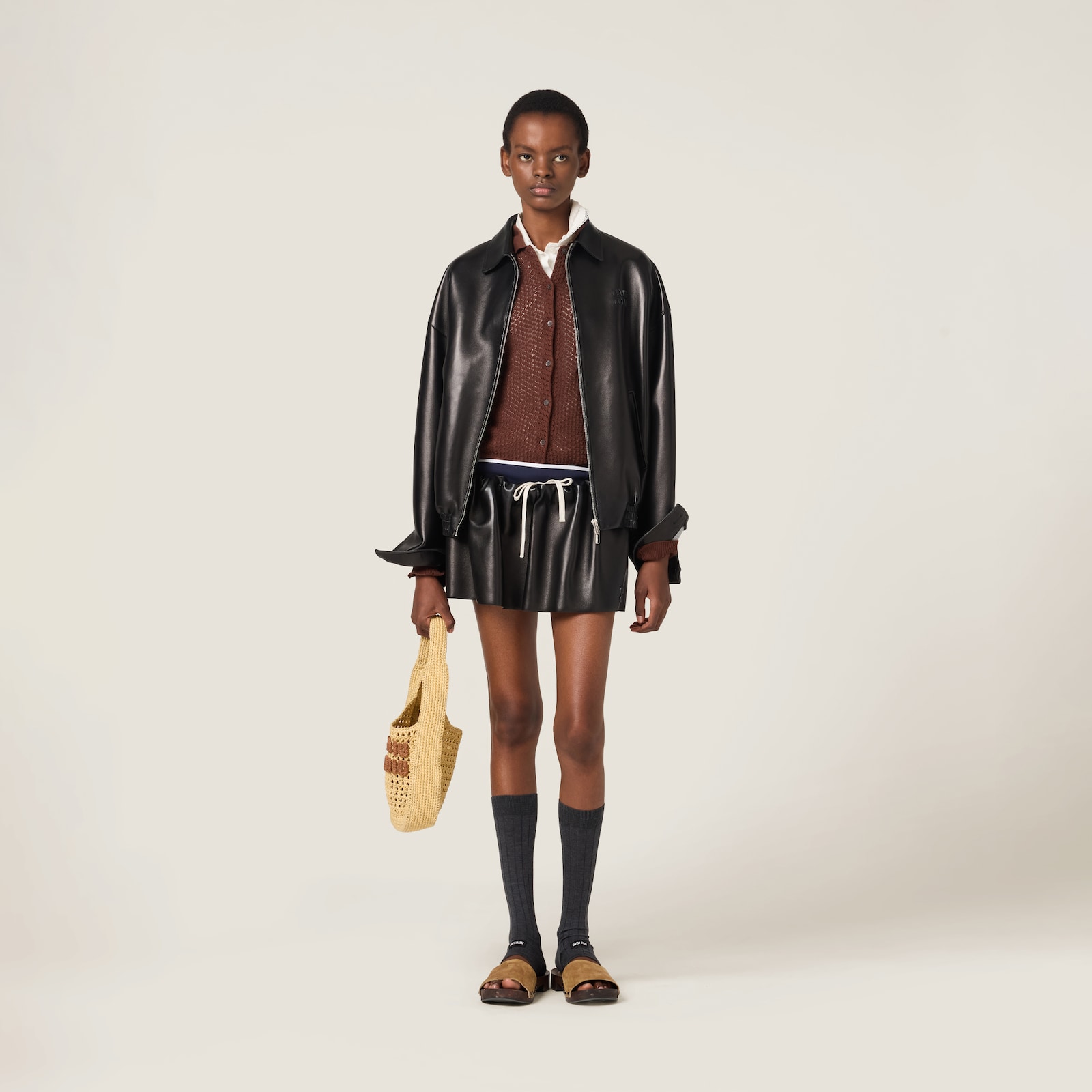 Black Plongé Nappa Leather Jacket | Miu Miu