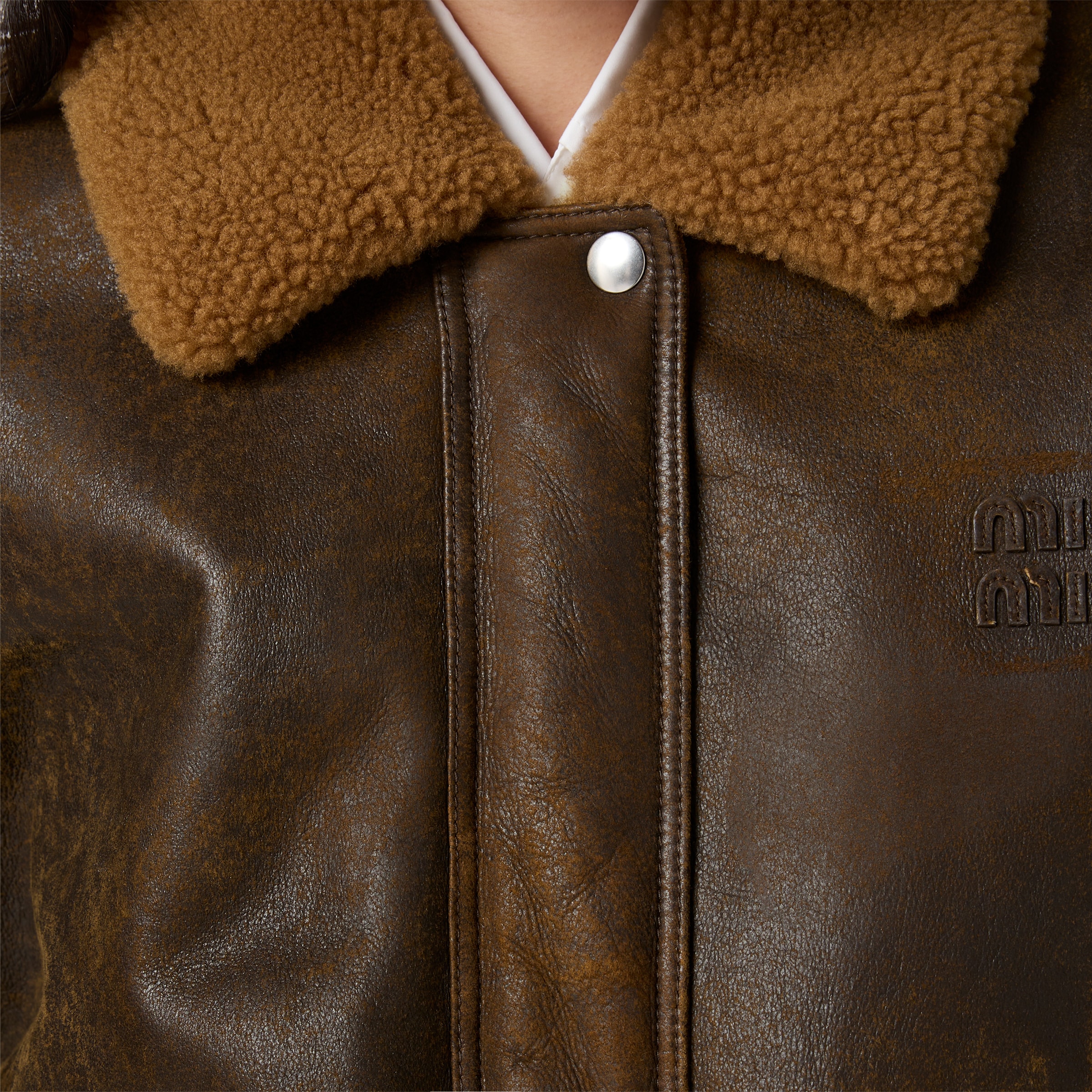 Dark Brown Shearling Blouson Jacket | Miu Miu
