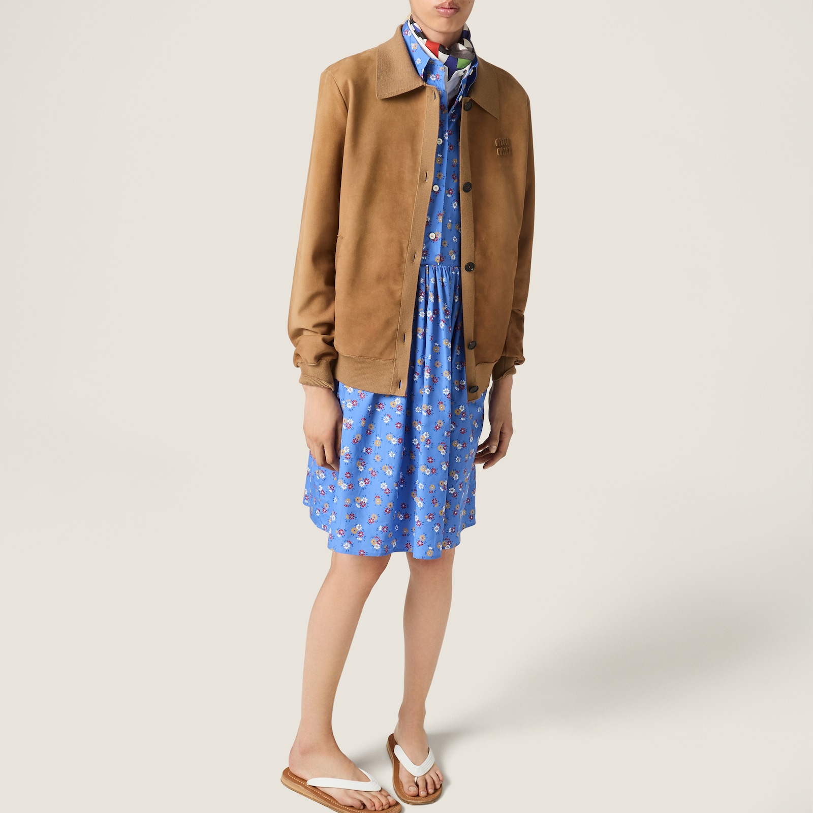 Blouson En Suède Ciré Beige Sable | Miu Miu - France