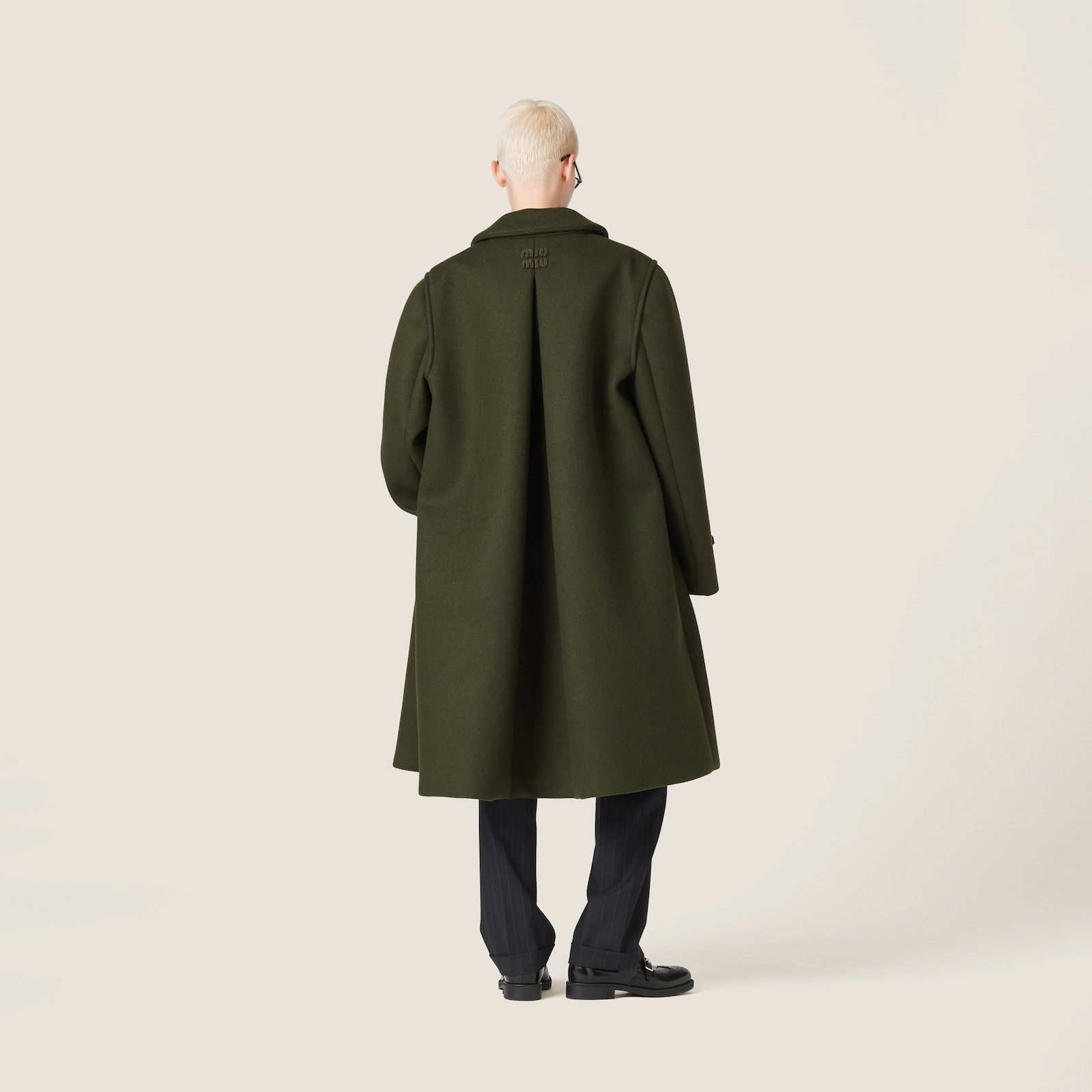 Loden Green Single-breasted Loden Cloth Coat | Miu Miu