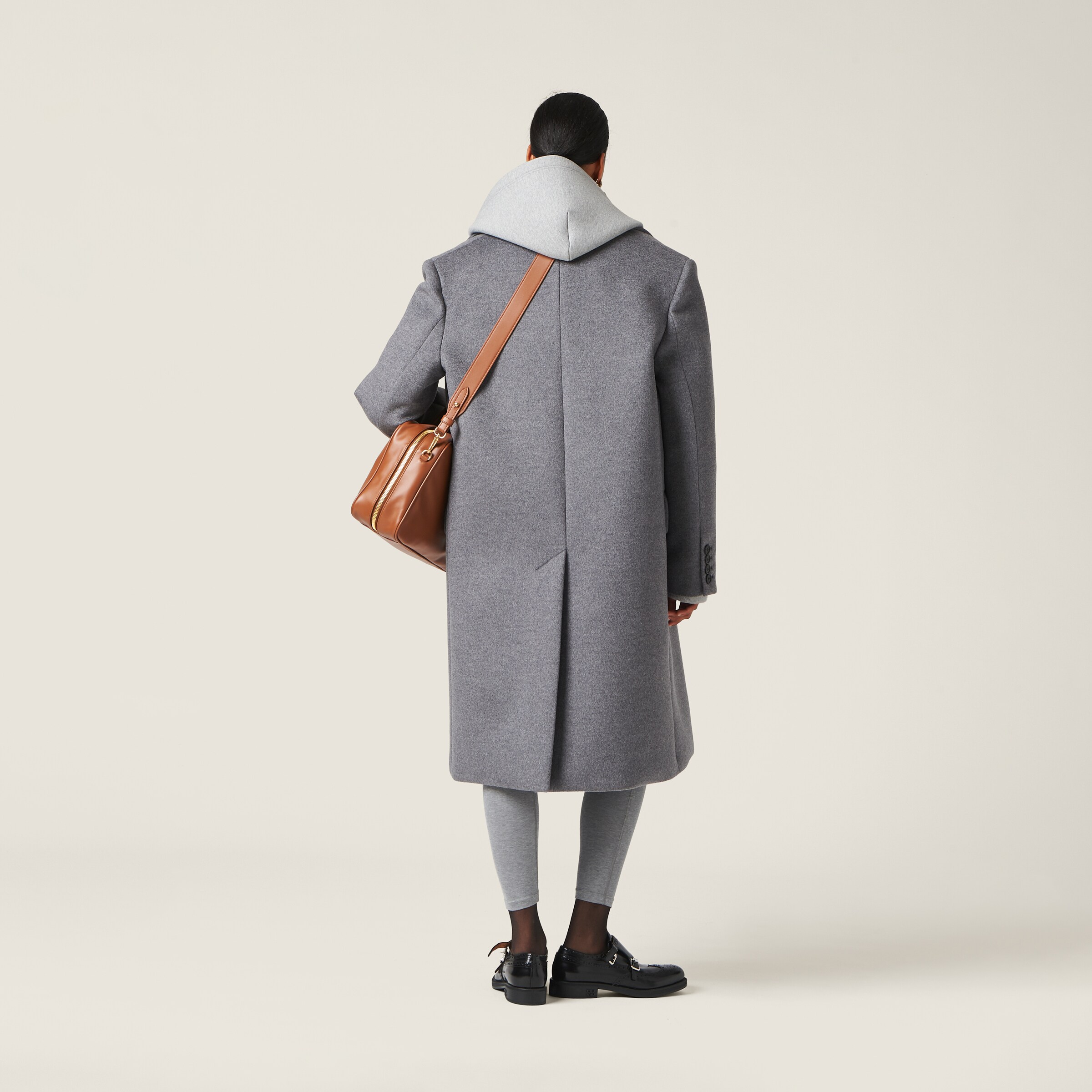 Grey Single-breasted Velour Coat | Miu Miu