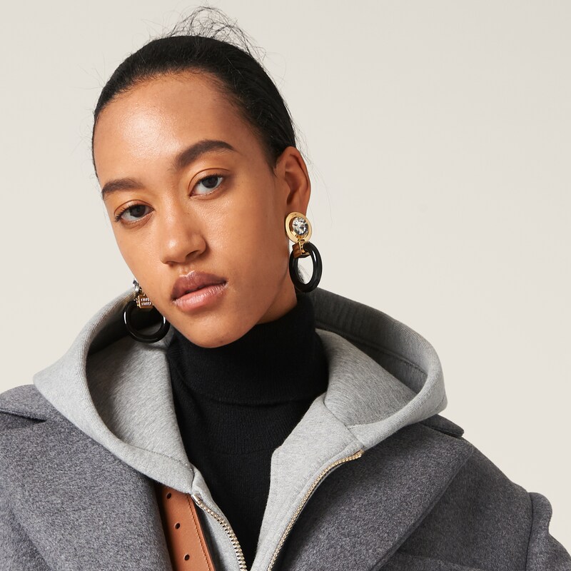 Grey Single-breasted Velour Coat | Miu Miu