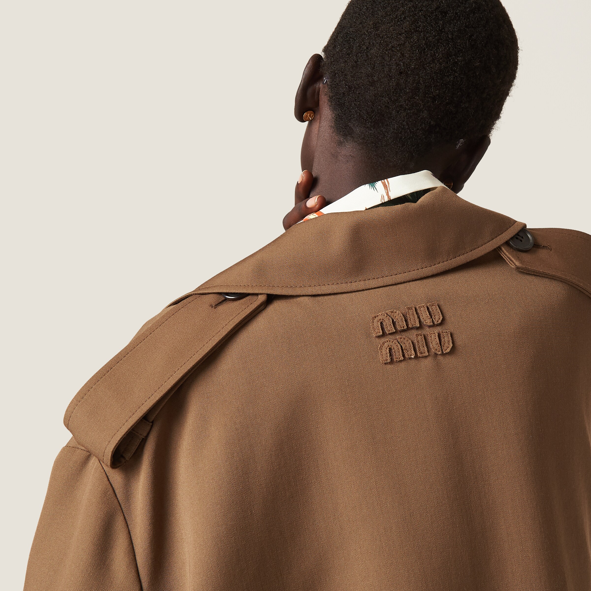 Cork Beige Double-breasted Gabardine Coat | Miu Miu