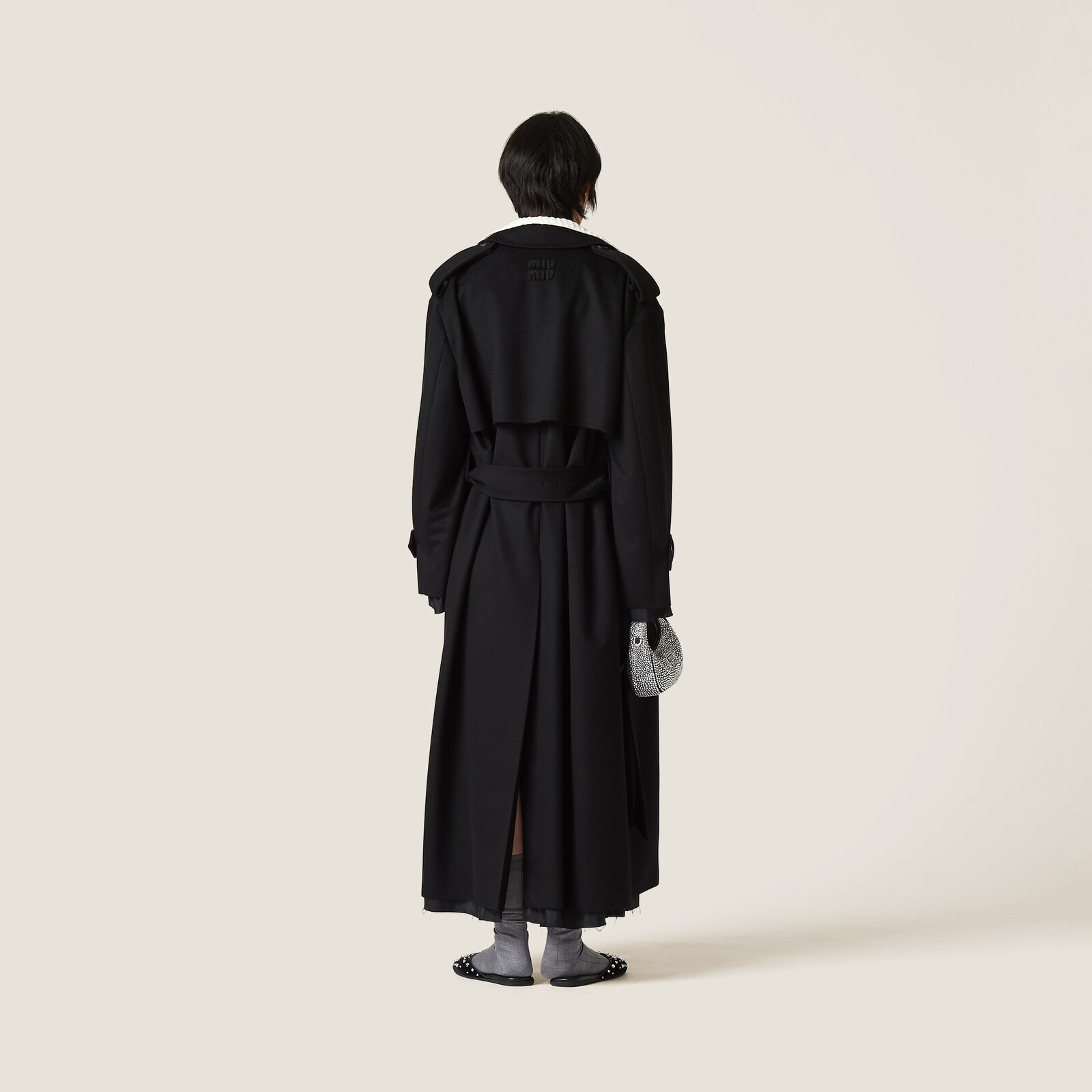 Black Double-breasted Velour Coat | Miu Miu