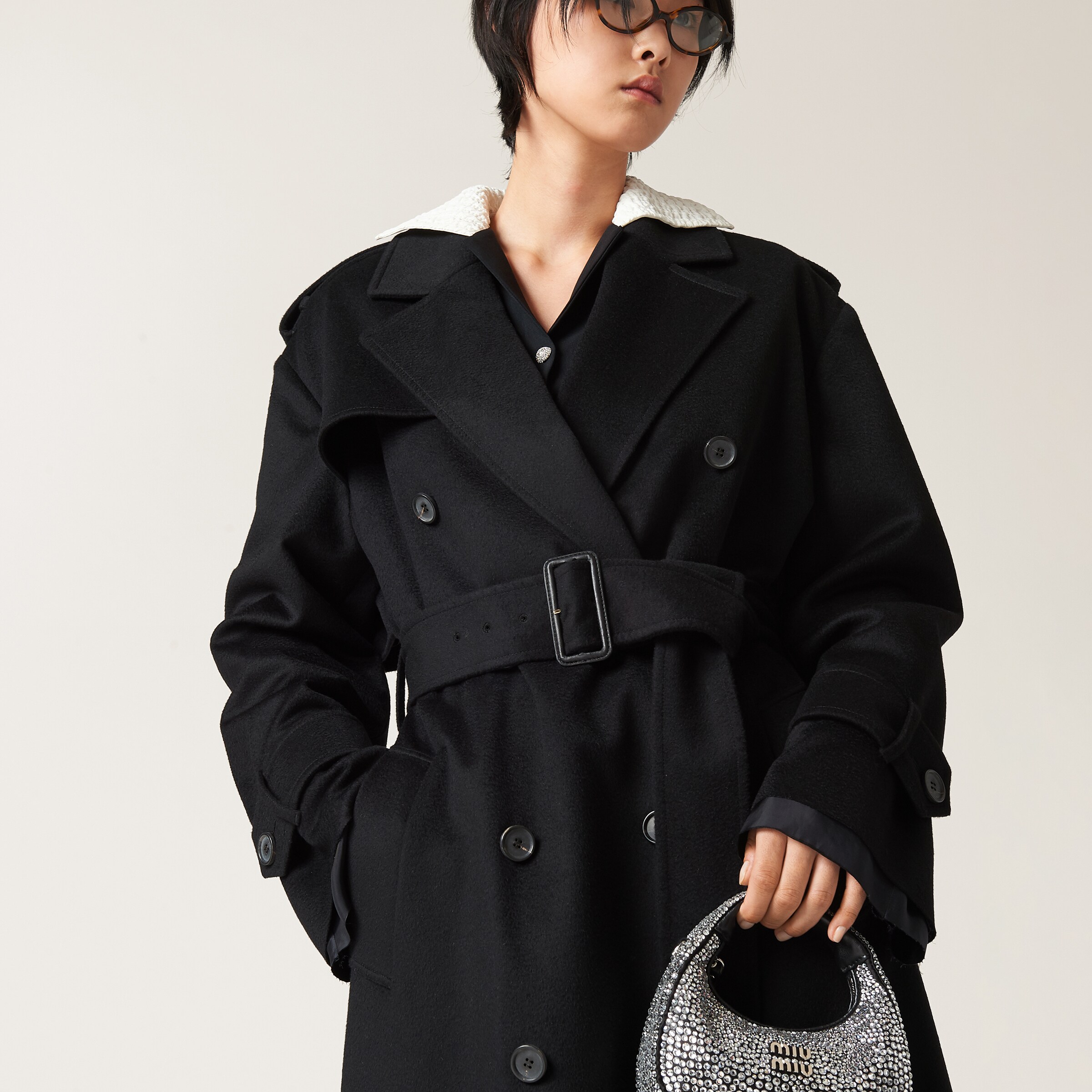 Black Double-breasted Velour Coat | Miu Miu