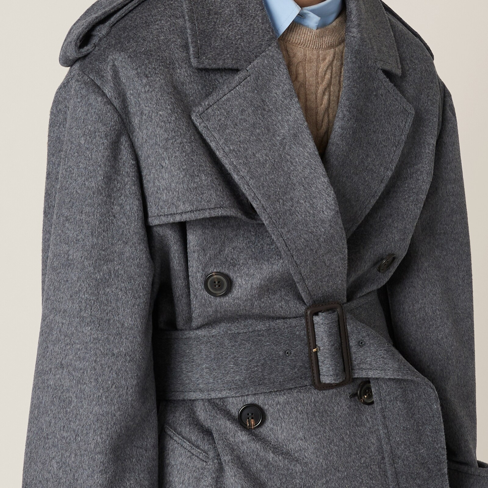 Grey Double-breasted Velour Coat | Miu Miu