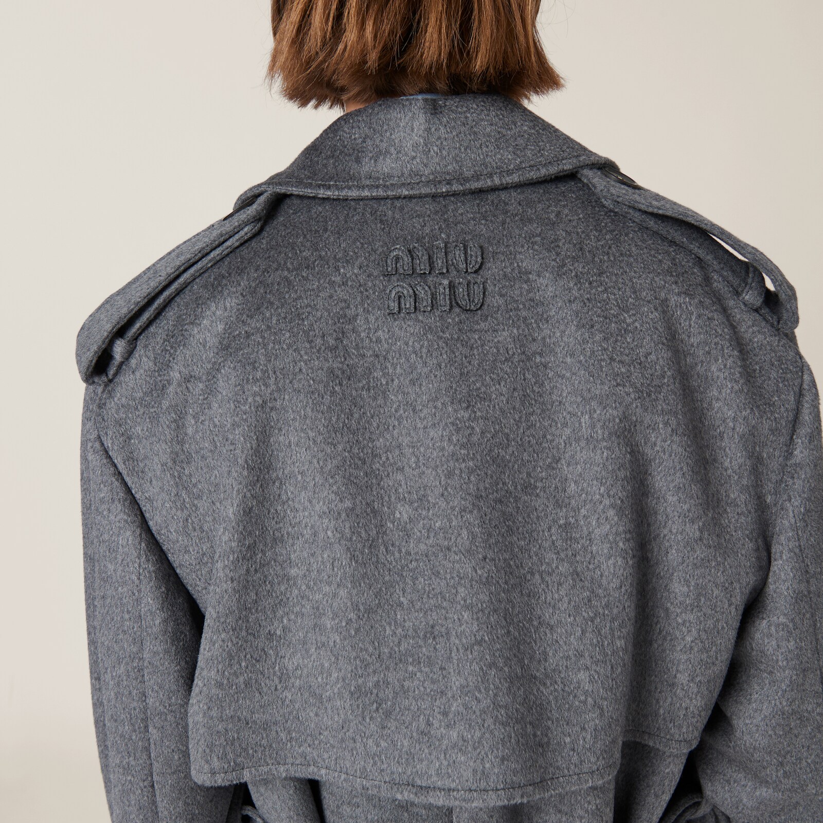 Grey Double-breasted Velour Coat | Miu Miu
