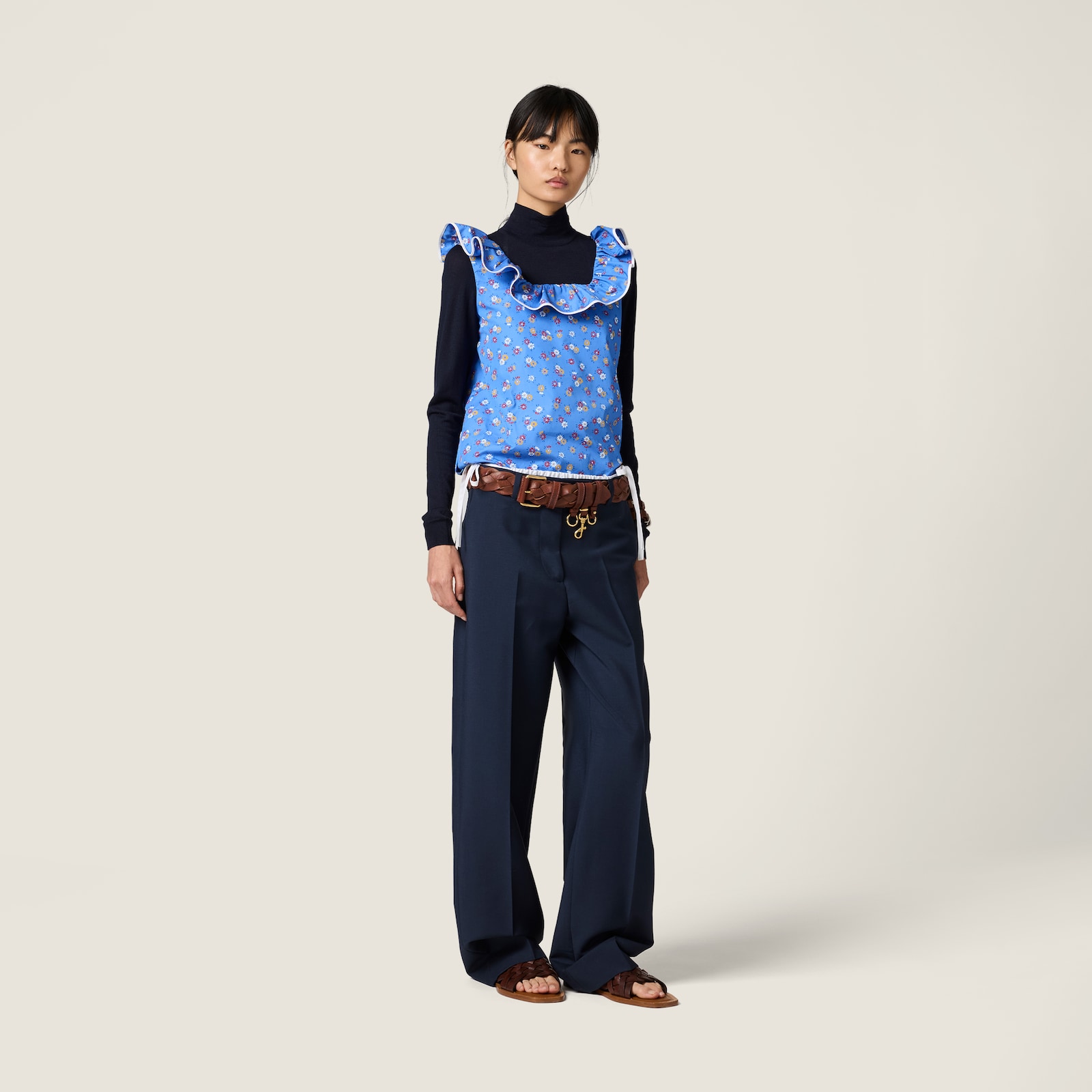 Periwinkle/ruby Poplin And Wool Knit Top | Miu Miu - Germany