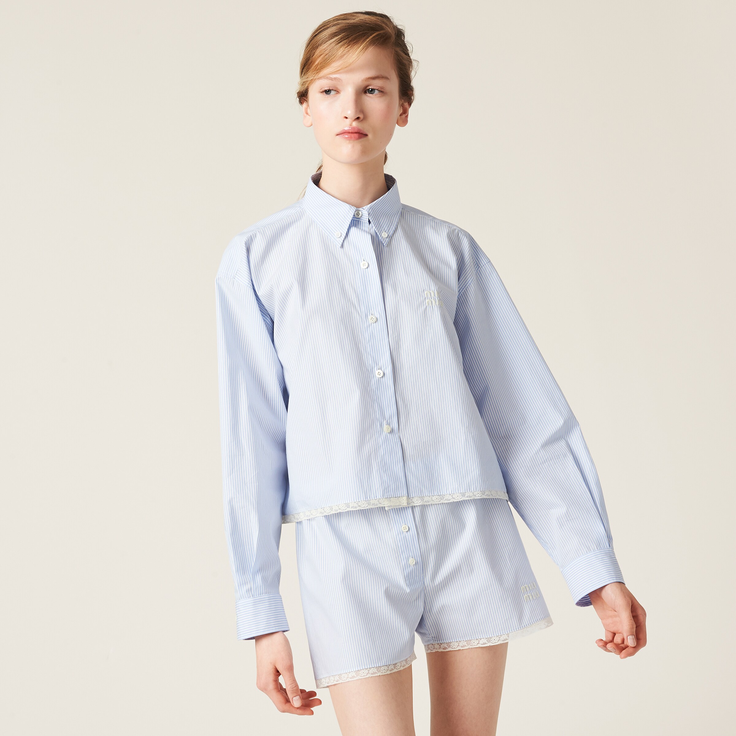 White/light Blue Poplin Boxer Shorts | Miu Miu