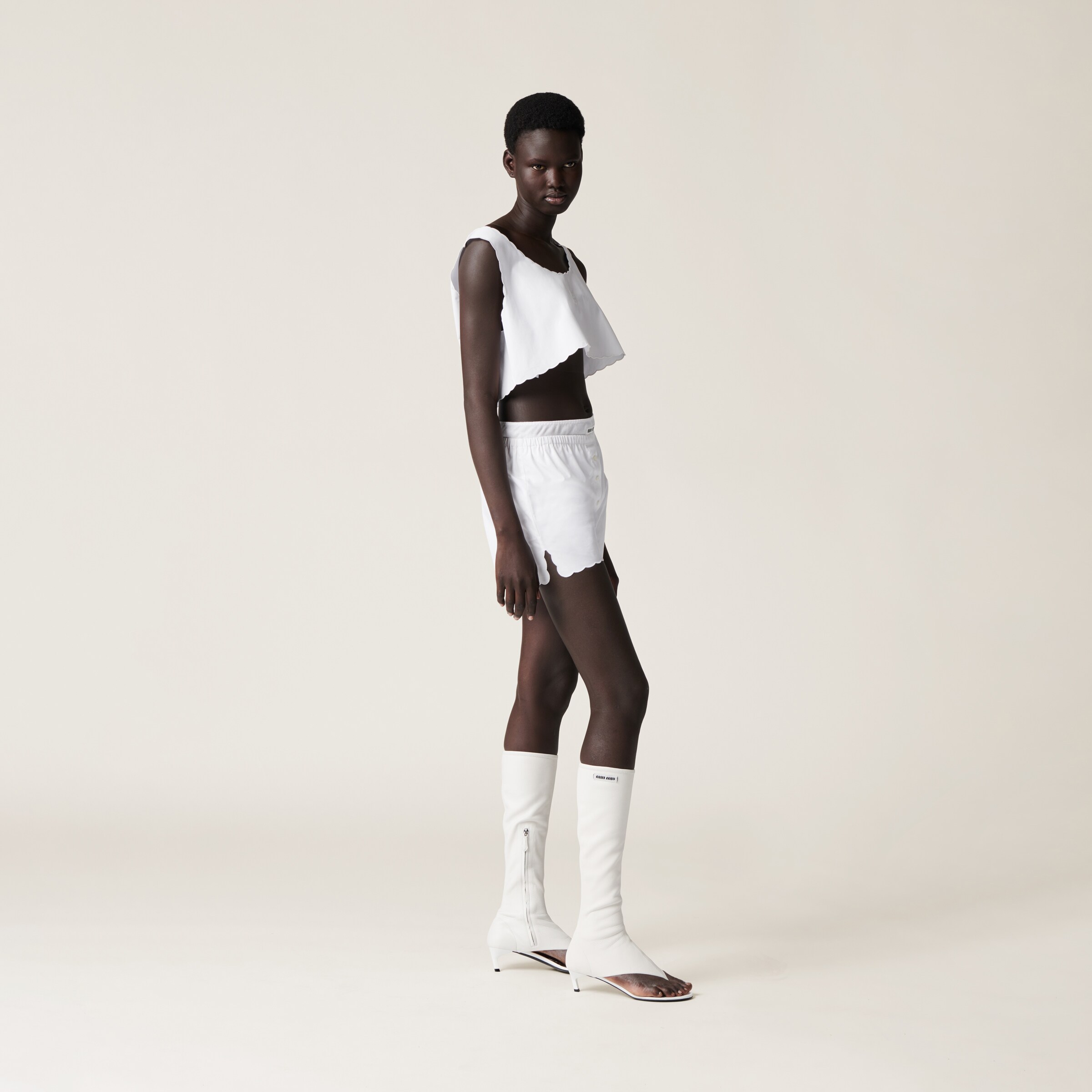 White Embroidered Poplin Boxers | Miu Miu