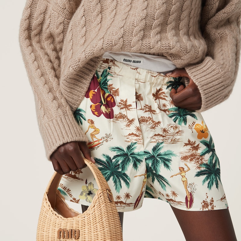 Ivory Printed Silk Boxers | Miu Miu